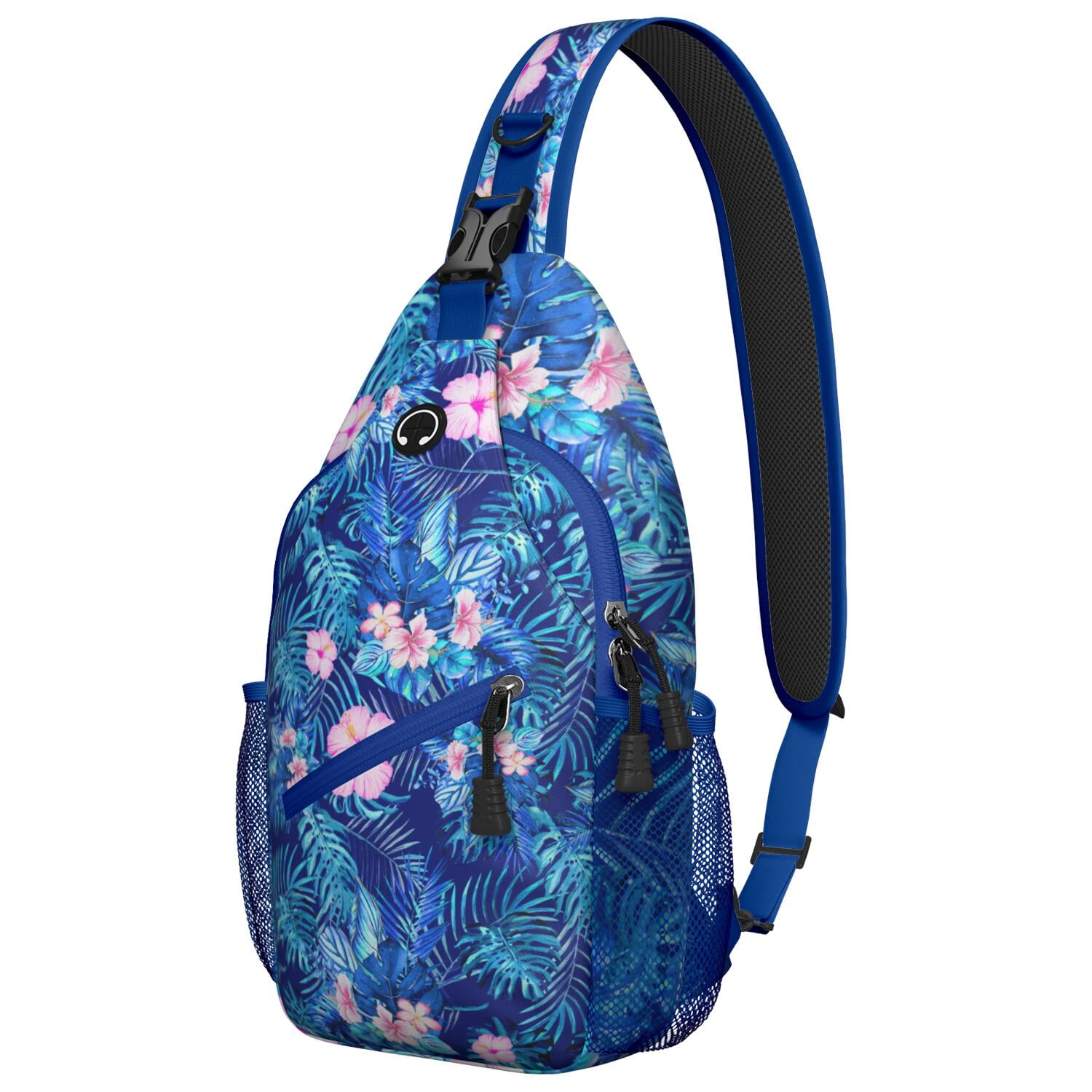 Exotic Palm Leaf Sling Backpack, Hawaiian Print Crossbody Bag with ...
