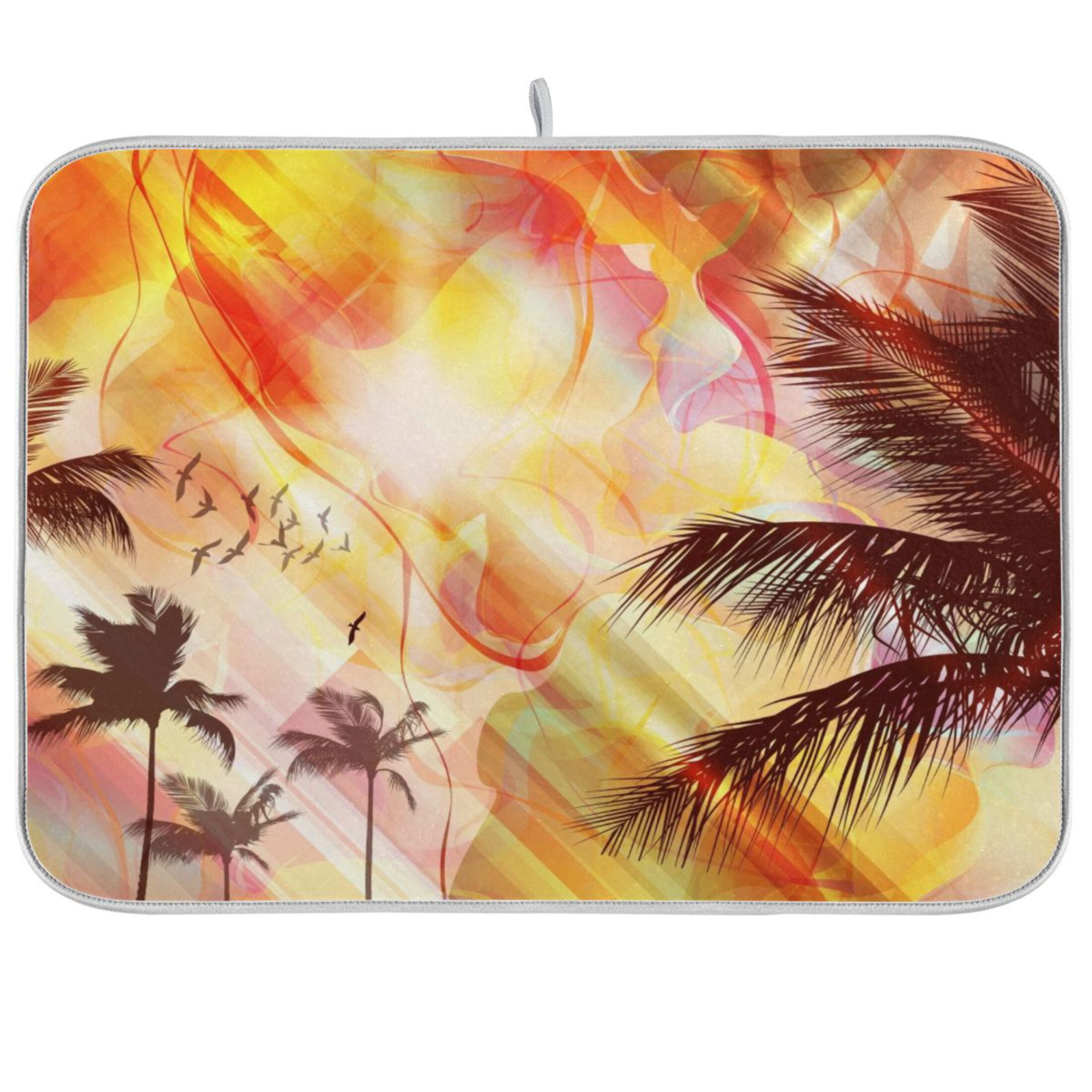 Exotic Palm Tree at Sunset Dish Drying Mat Microfiber Kitchen Mats ...