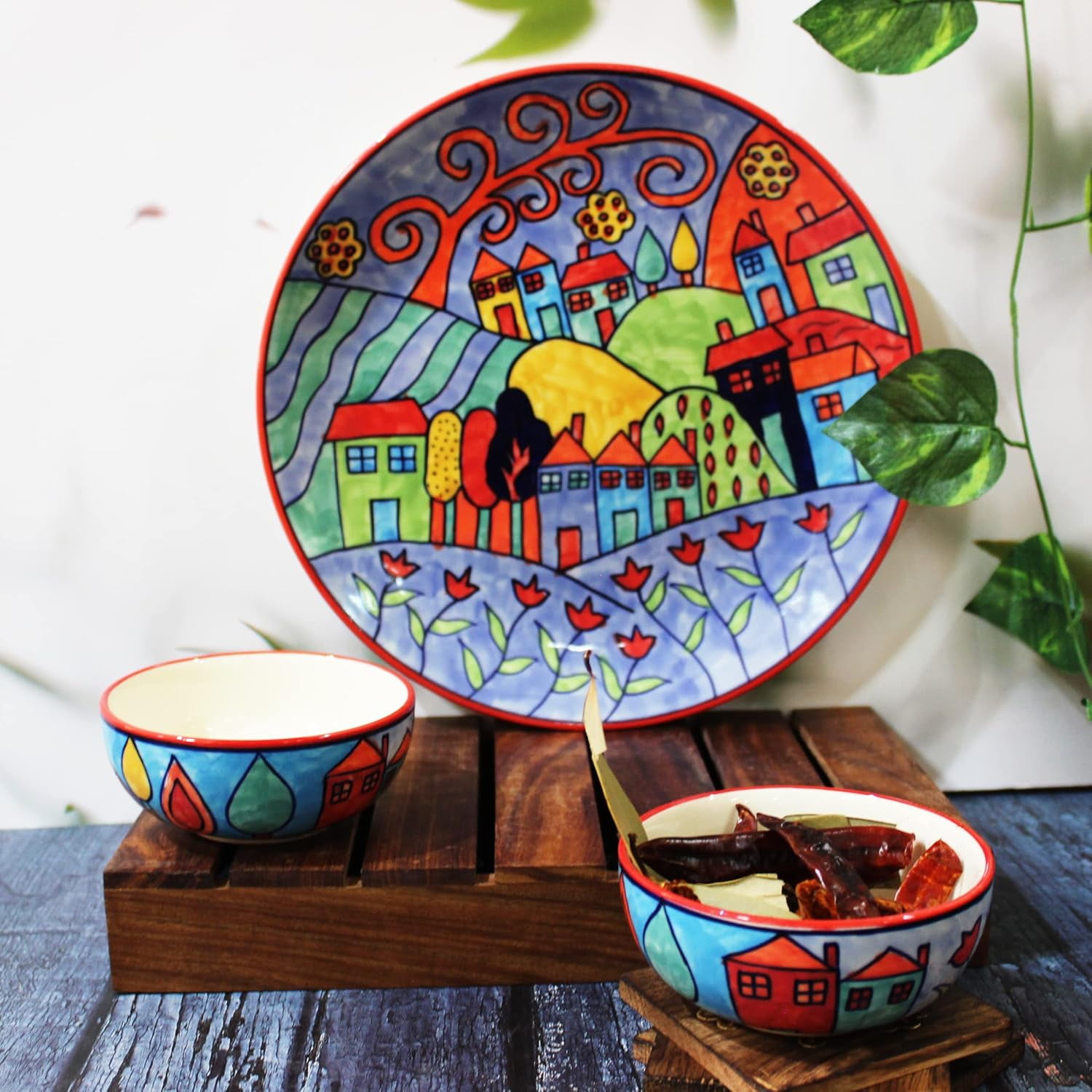 Exotic Panorama Hand Painted Ceramic Dinner Set - 3 Pieces | 1 Dinner ...