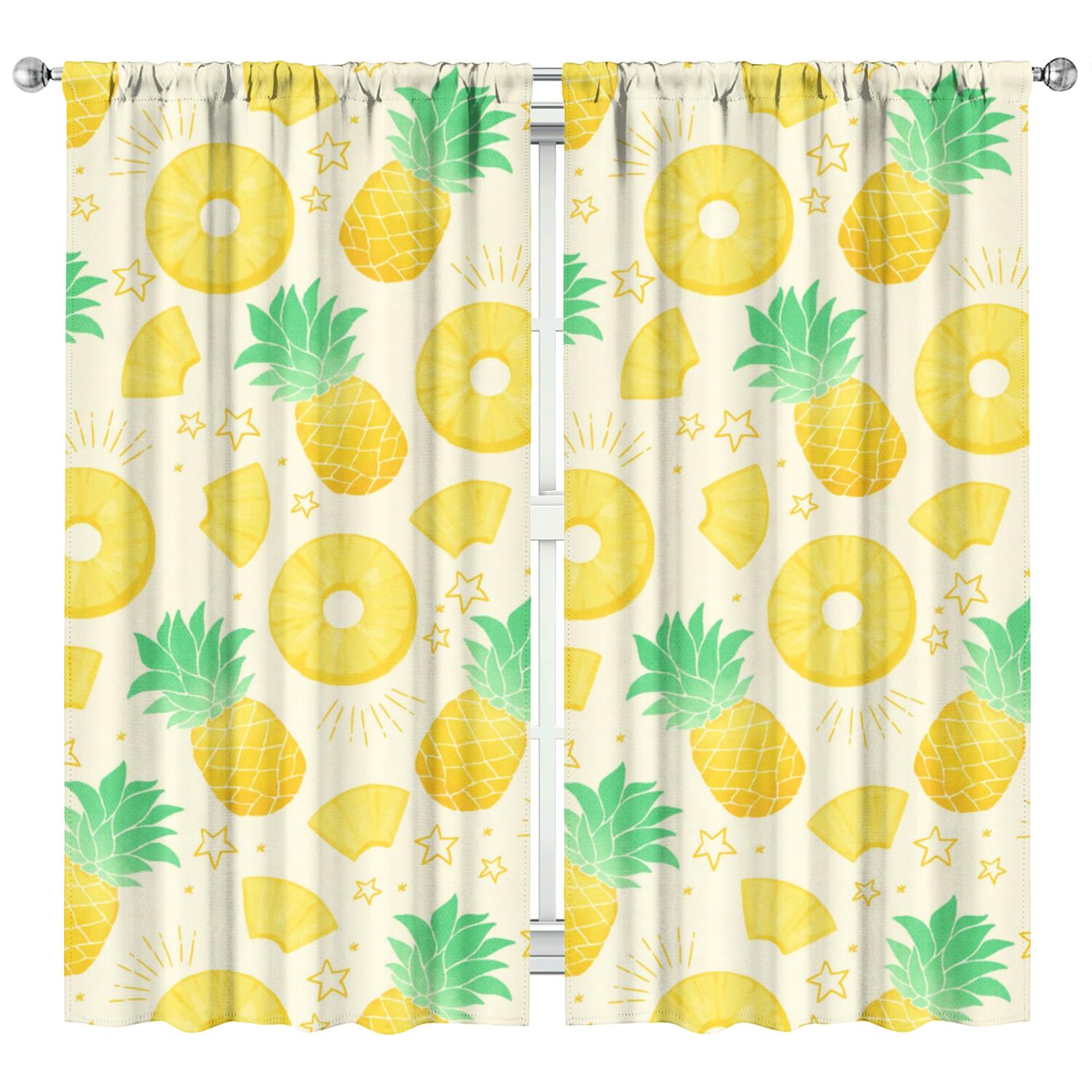 Exotic Pineapple Kitchen Curtains Set Of 2 42x84 Inch Tier Panels