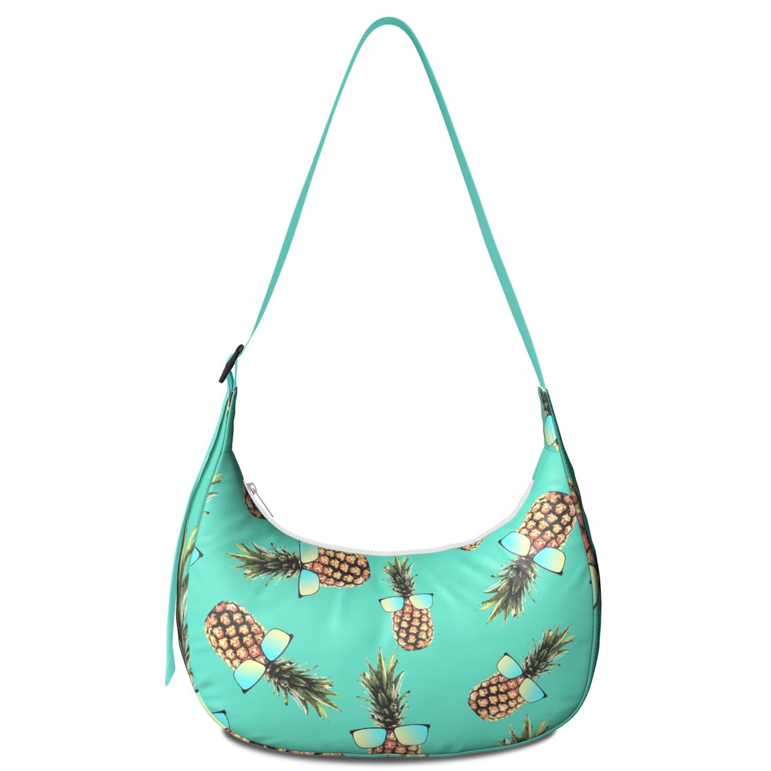 Exotic Pineapple Print Hobo Purse for Women, Yellow Tropical Crossbody ...