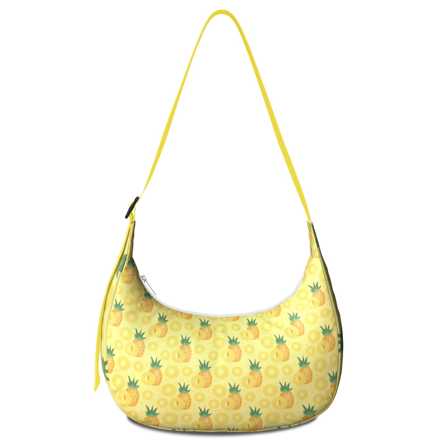Exotic Pineapple Print Hobo Purse for Women, Yellow Tropical Crossbody ...