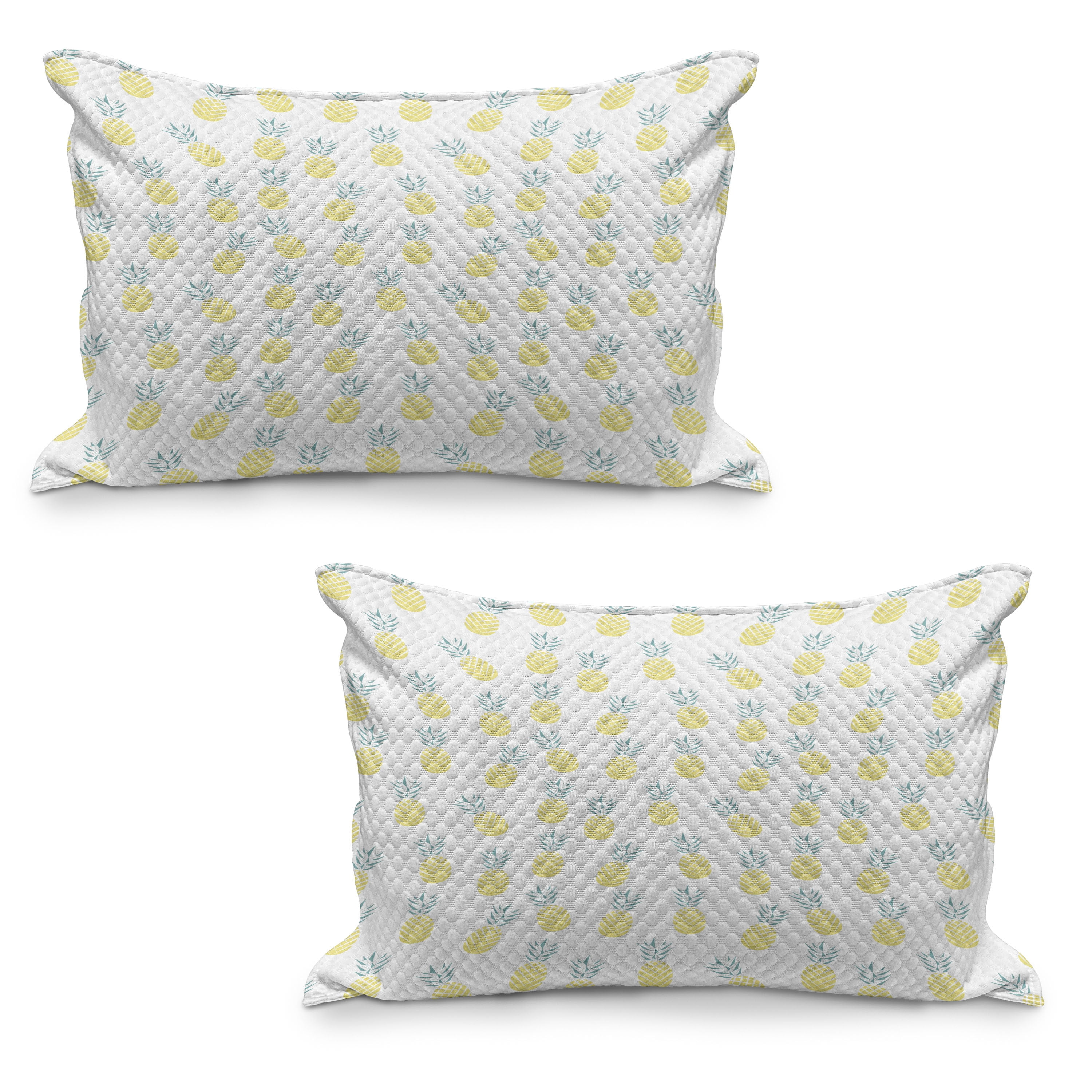Exotic Quilted Pillowcover Set of 2, Pineapples with Rhombus Pattern ...