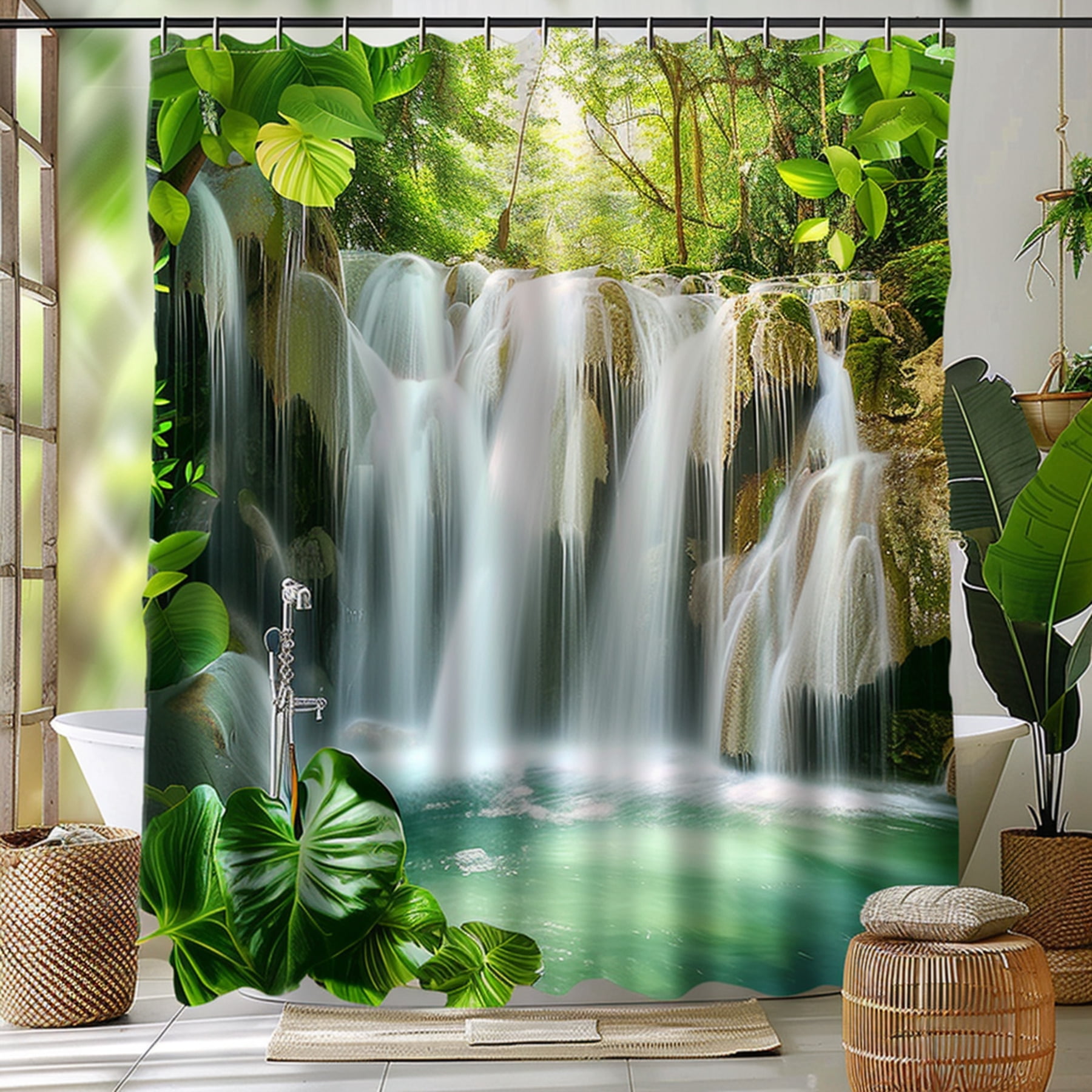Exotic Rainforest Waterfall Shower Curtain Hyperrealistic Nature