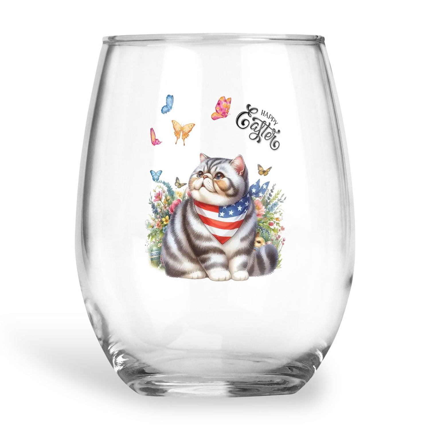 Exotic Shorthair Celebrates Spring and Happy Easter 15oz Stemless Wine ...