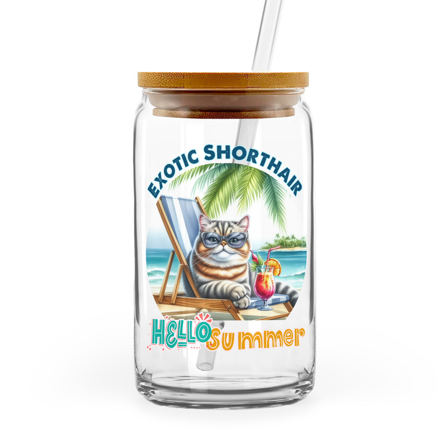 Exotic Shorthair Hello Summer Beach Theme with Sunglasses and Tropical ...