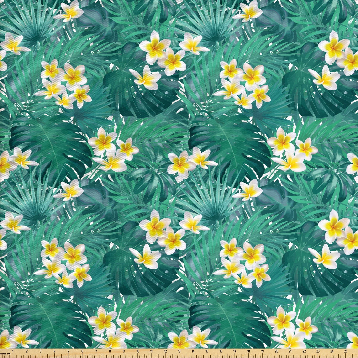 Ambesonne Exotic Fabric by the Yard Upholstery, Plumeria Palm Leaves ...