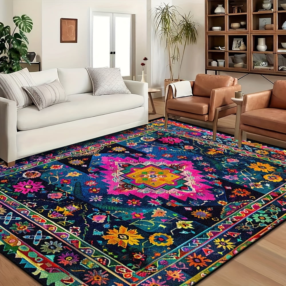 Exotic Style Colorful Floral Pattern Carpet Print Modern Stylish Room ...