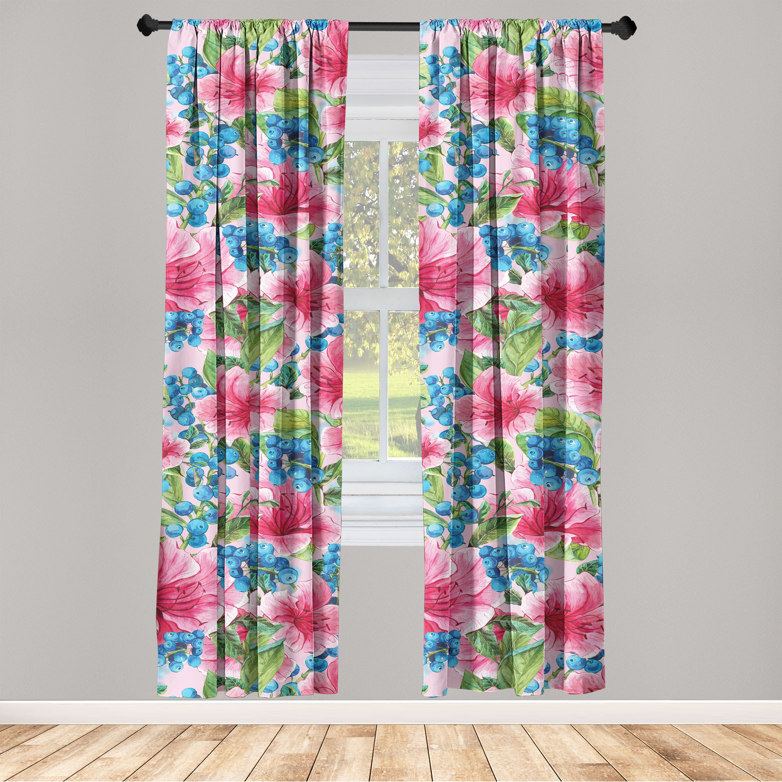 Exotic Themed Window Curtains, Chill Vibes Hibiscus and Berry Pattern ...