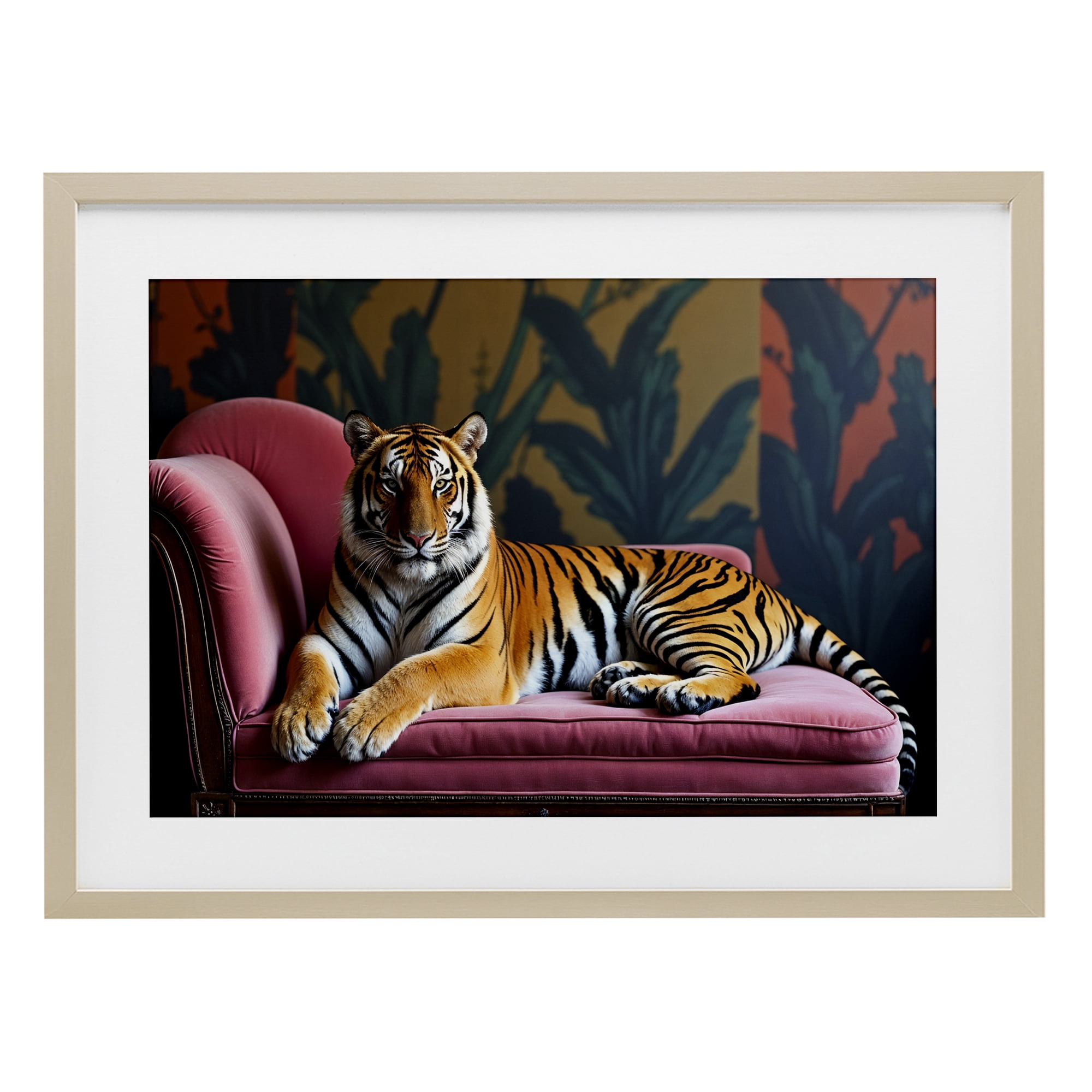 Exotic Tiger Lounging Birch Framed Print Under Glass, design by ...