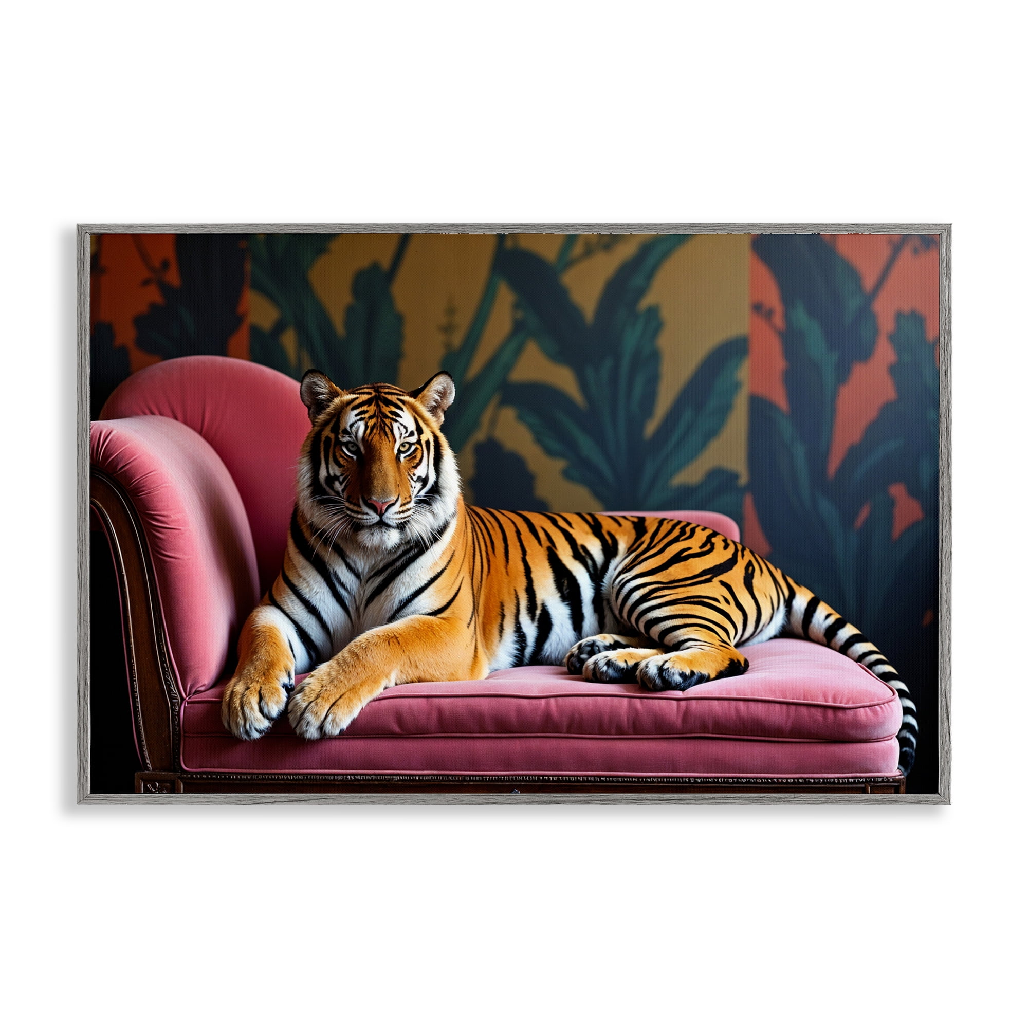 Exotic Tiger Lounging Gray Framed Giclee Art, design by Lettered and ...