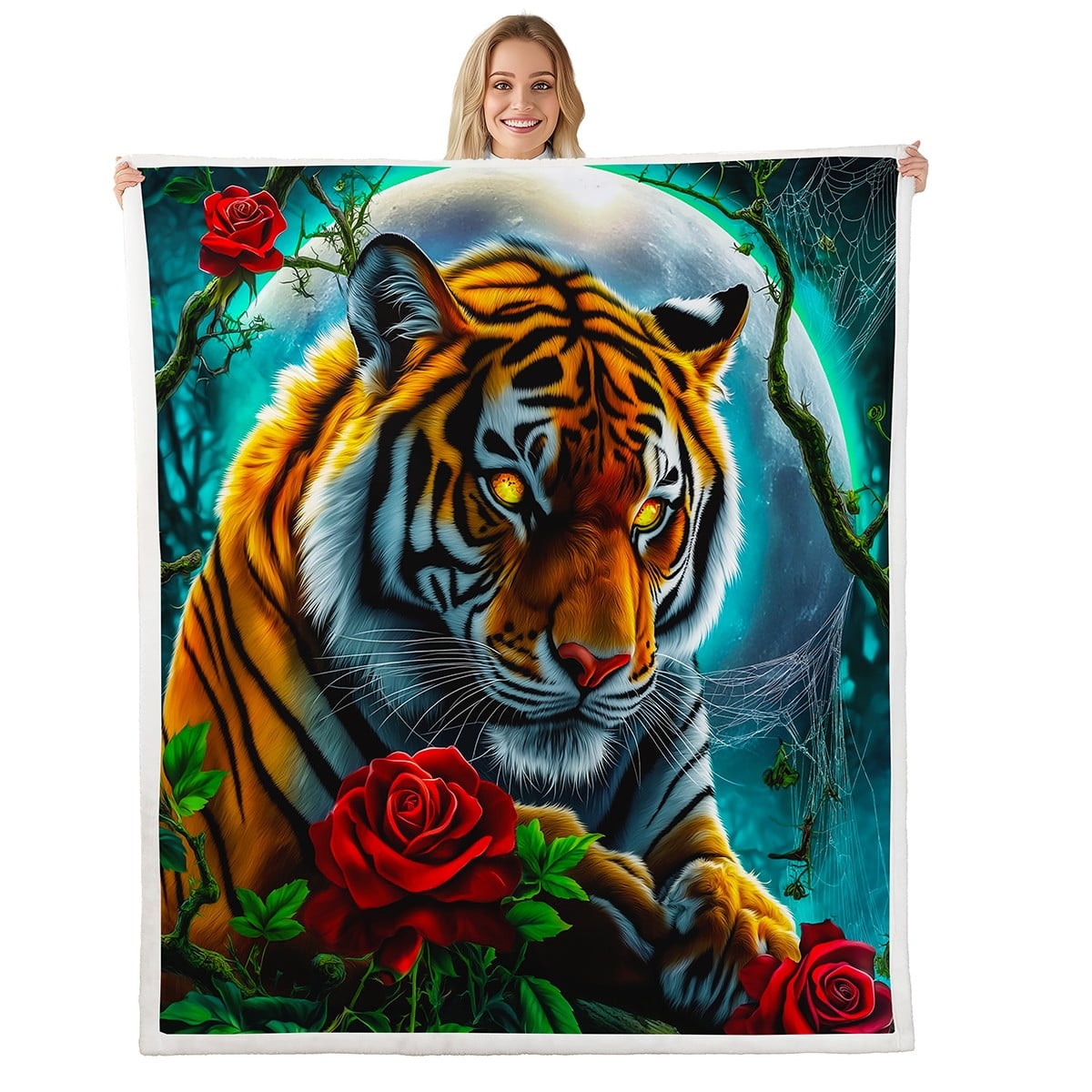 Exotic Tiger Rose Flannel Blanket, Men Wild Animals Fleece Throw ...