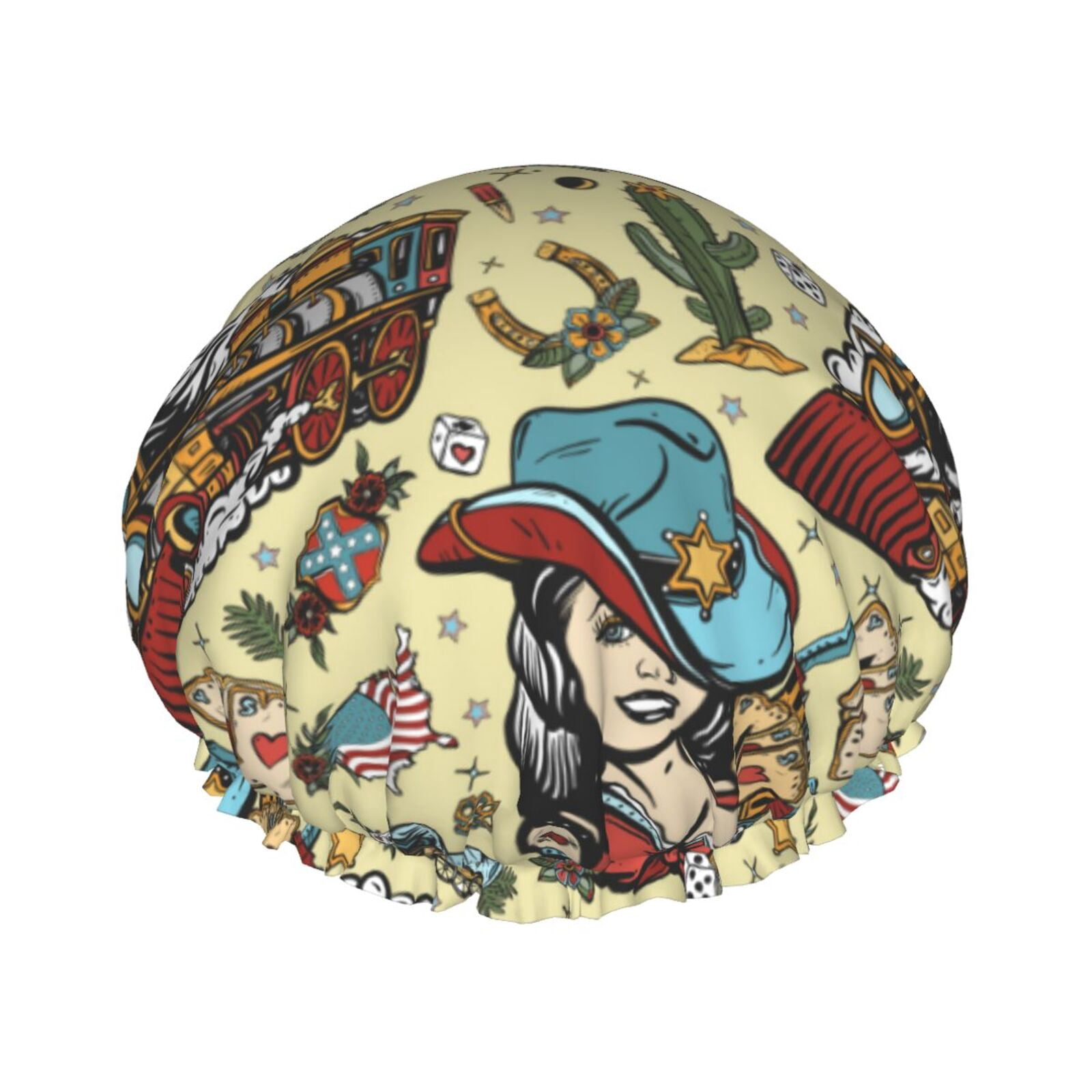 Exotic Train Pattern Shower Cap, Reusable Bath Hair Hat for all Hair ...