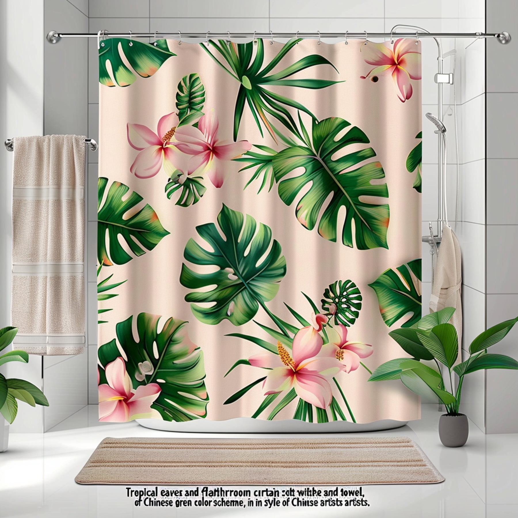 Exotic Tropical Floral Bathroom Set in Pink and Green Inspired by ...