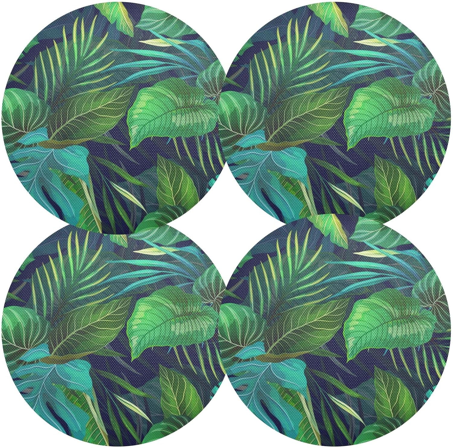Exotic Tropical Leaves in Modern Style Round Place Mats Set of 4, Heat ...