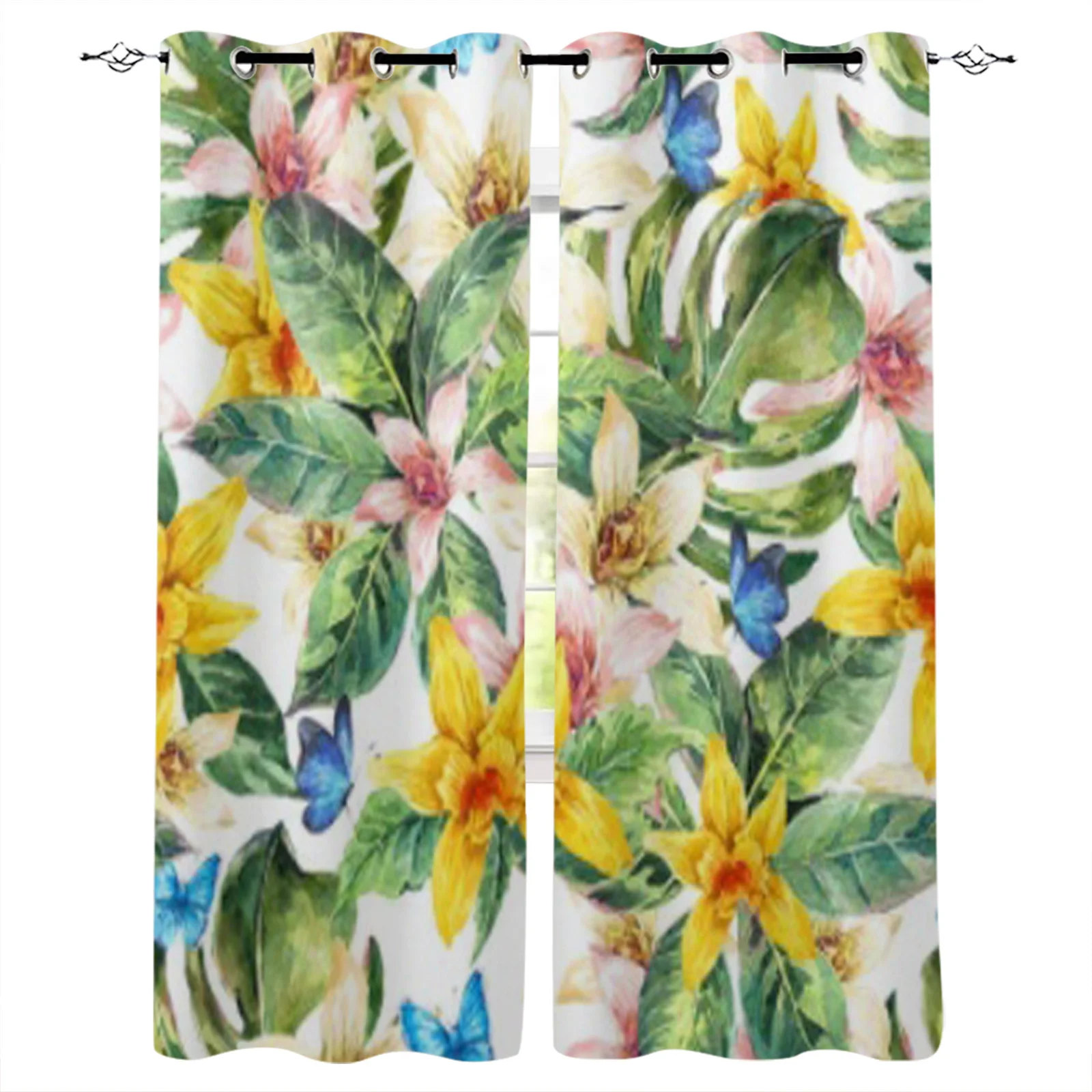 Exotic Tropical Leaves Monstera Palm And Flowers Hibiscus Pattern White ...