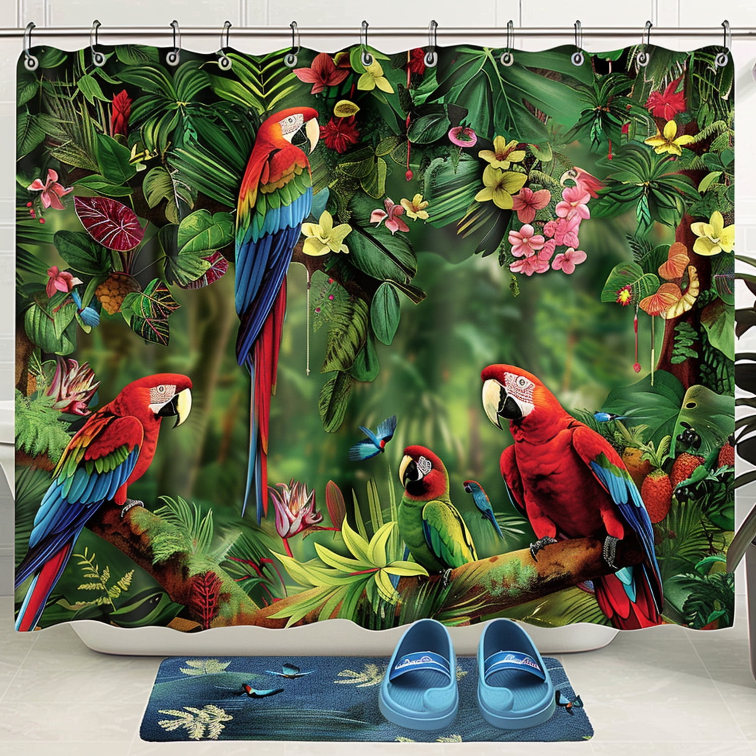 Exotic Tropical Paradise Shower Curtain Vibrant Rainforest Design With