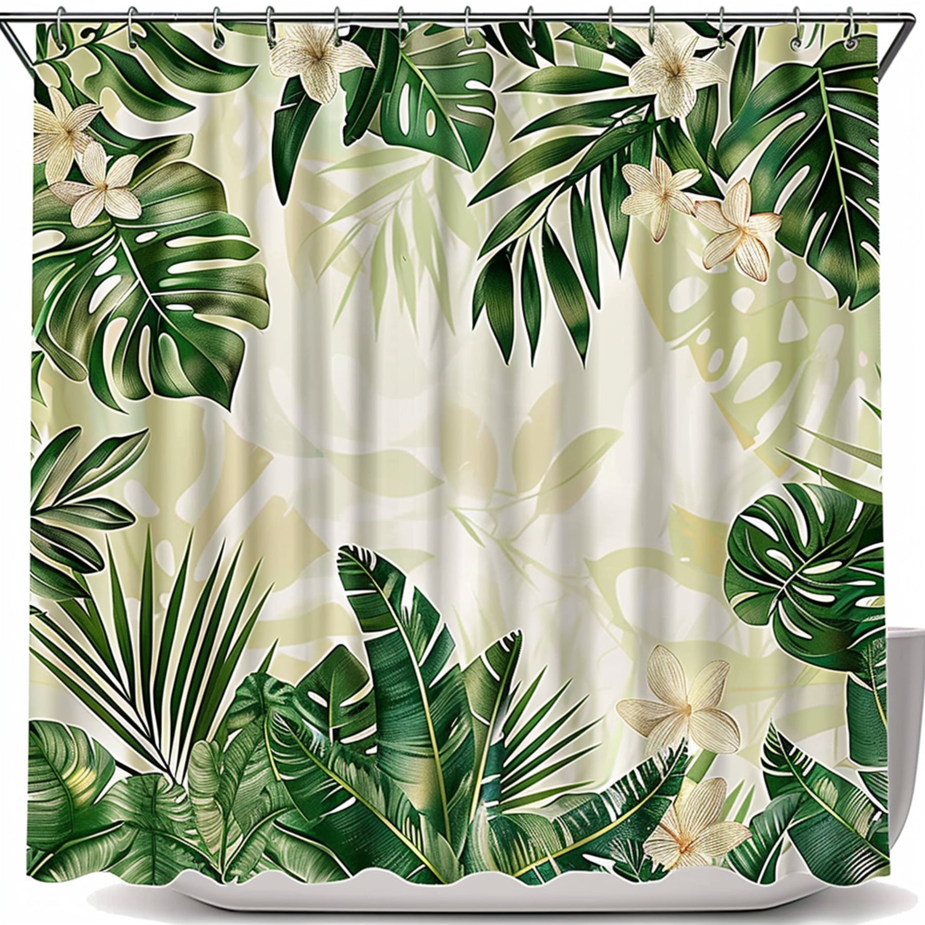 Exotic Tropical Rainforest Green Plants Shower Curtain Jungle Foliage