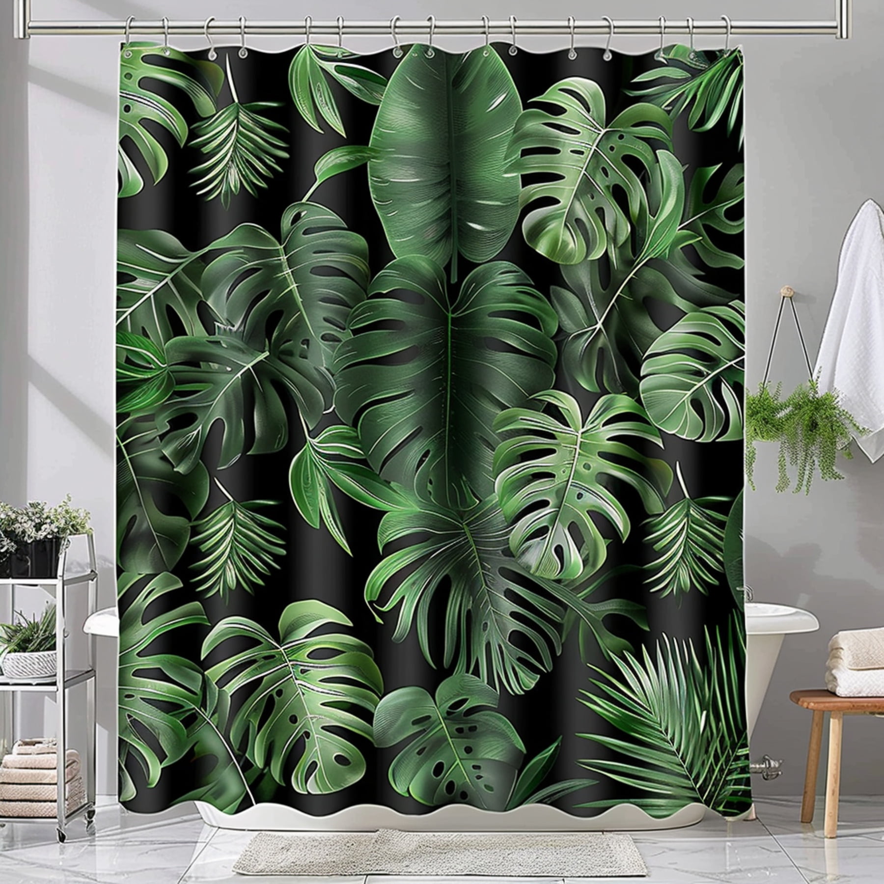 Exotic Tropical Rainforest Jungle Shower Curtain Monstera Palm Banana