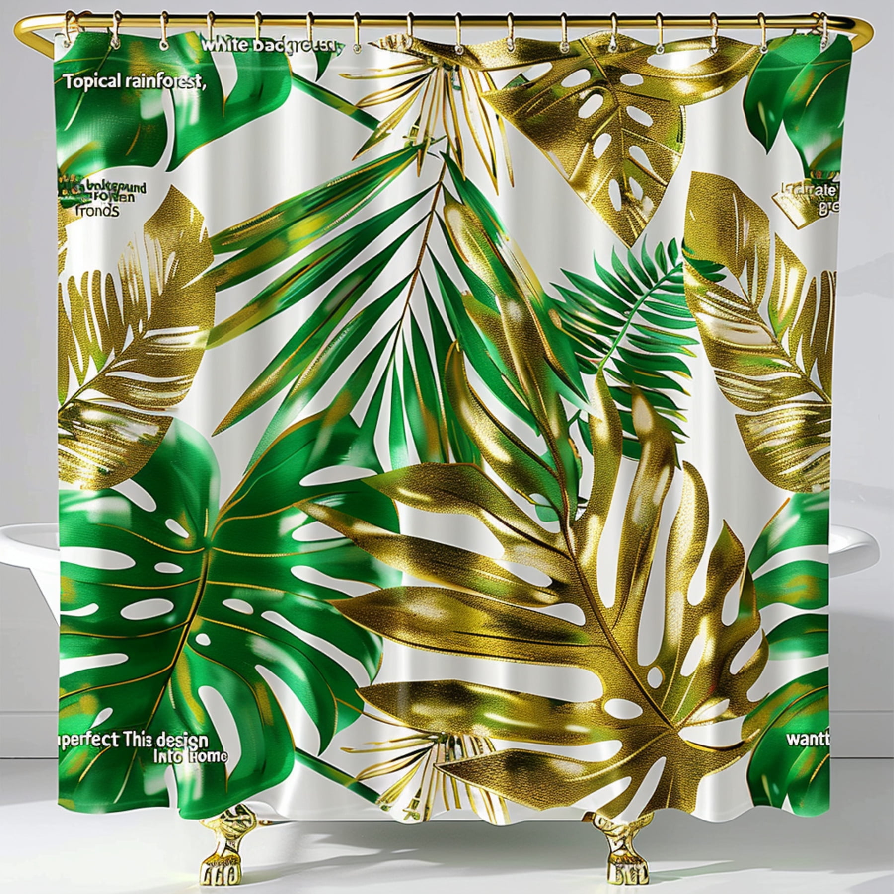 Exotic Tropical Rainforest Shower Curtain Green And Gold Palm Frond