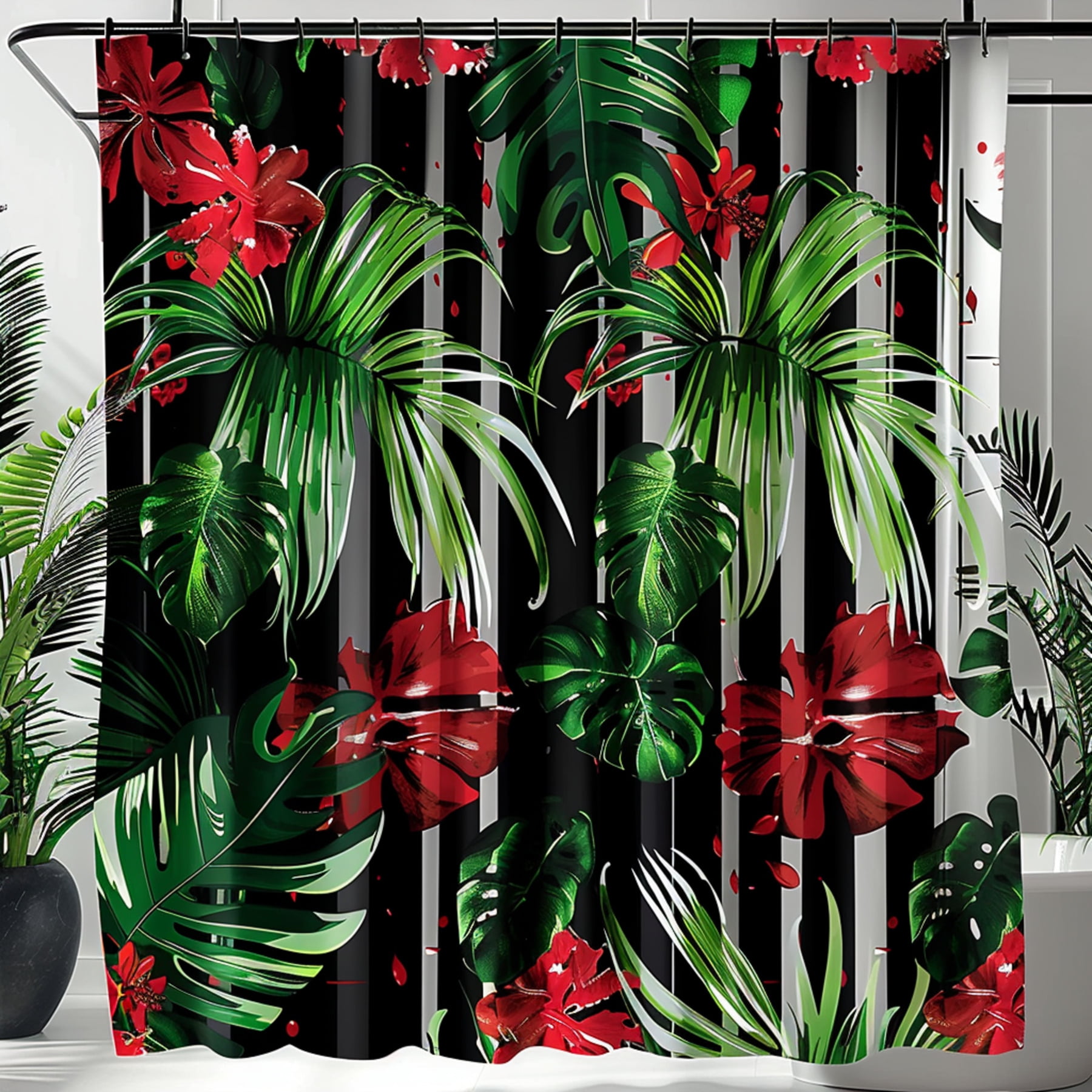 Exotic Tropical Rainforest Shower Curtain Hawaiian Style Jungle Scene