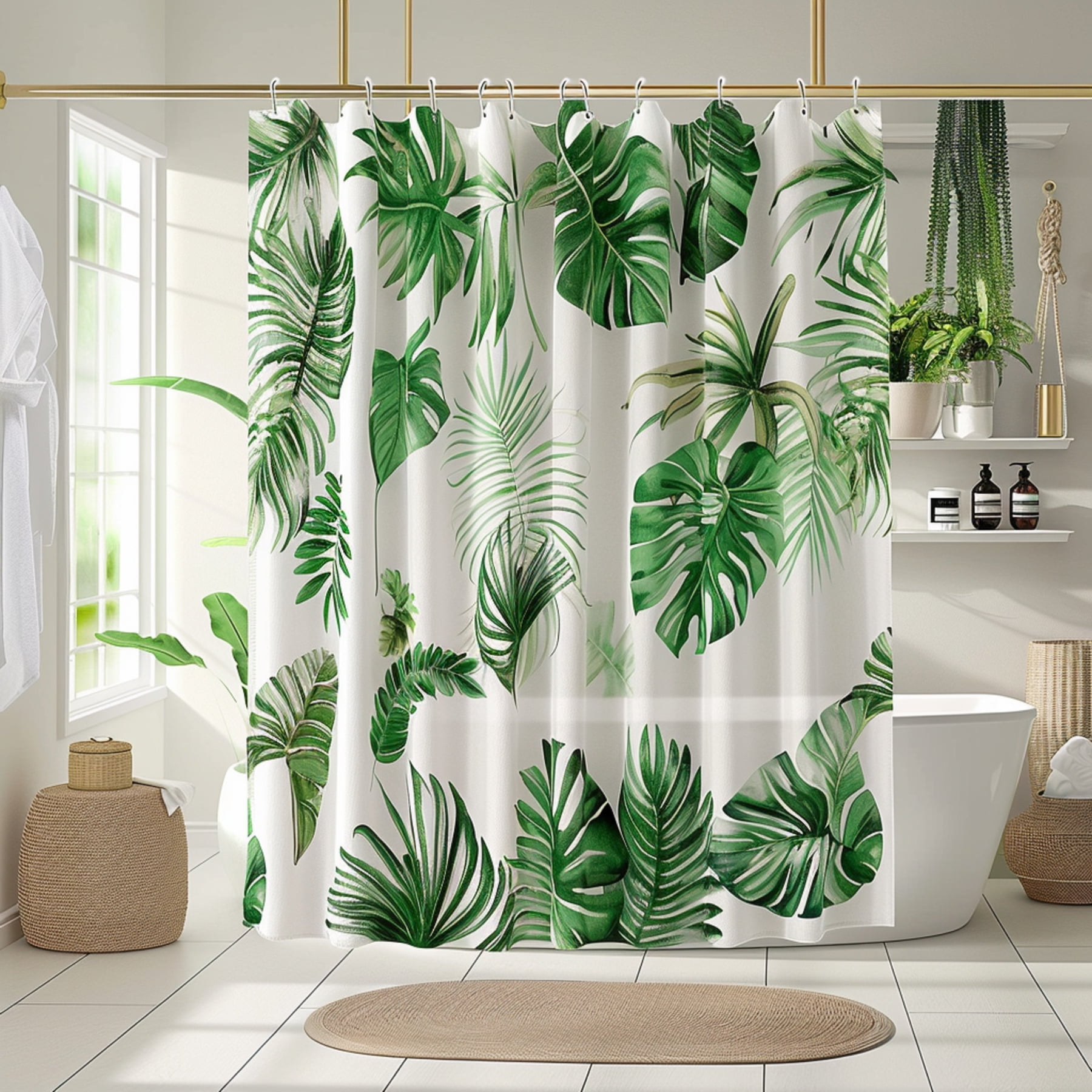Exotic Tropical Rainforest Shower Curtain Palm Tree And Monstera