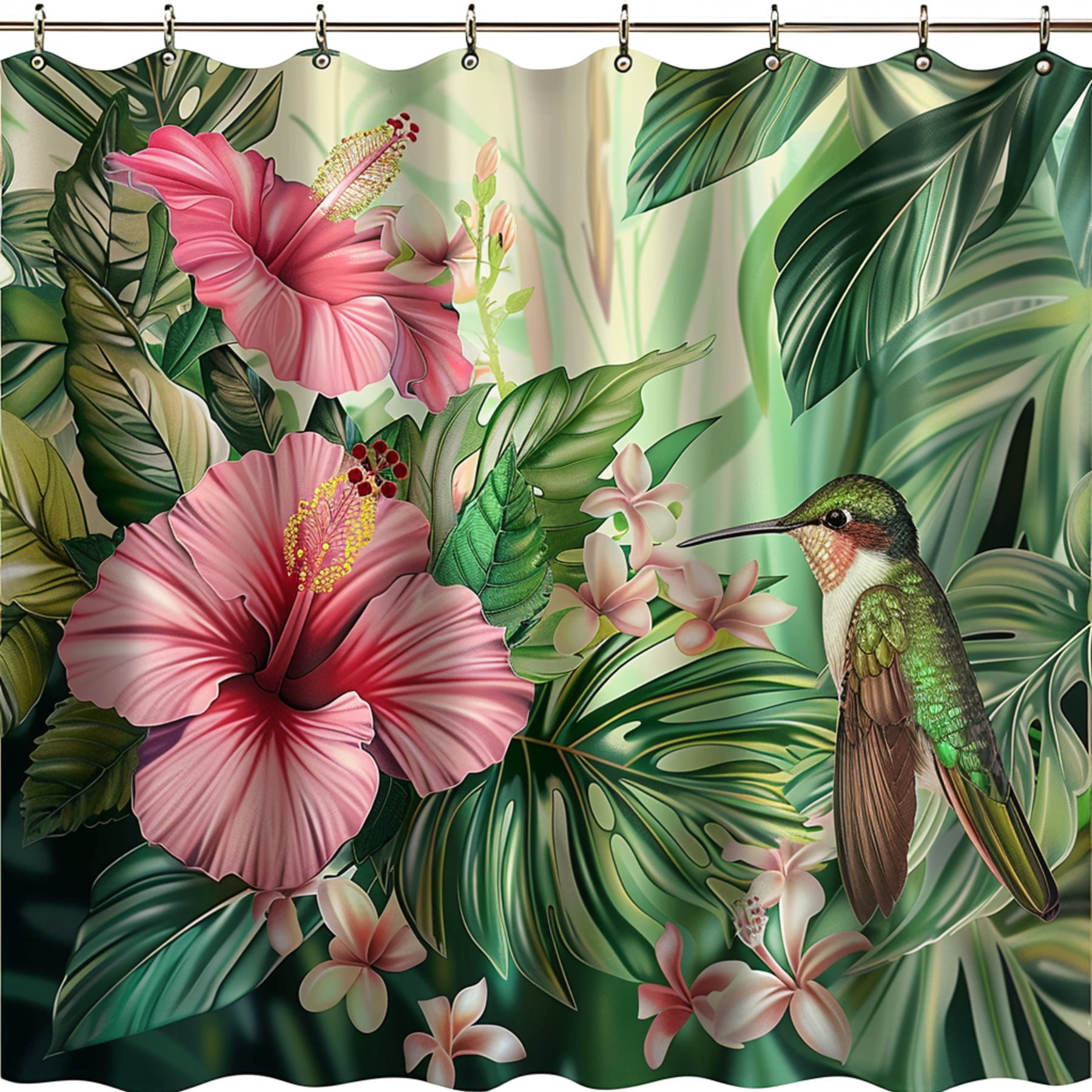 Exotic Tropical Rainforest Shower Curtain Pink And Green Floral Design