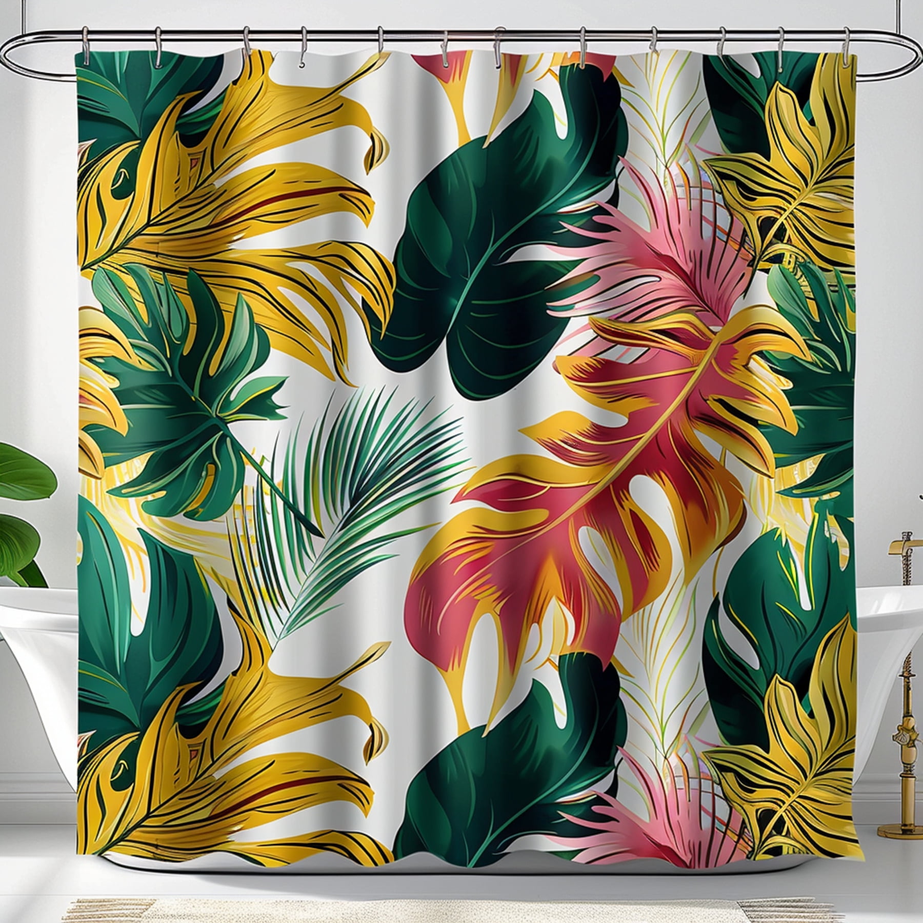 Exotic Tropical Rainforest Shower Curtain Vibrant Banana Leaf Design