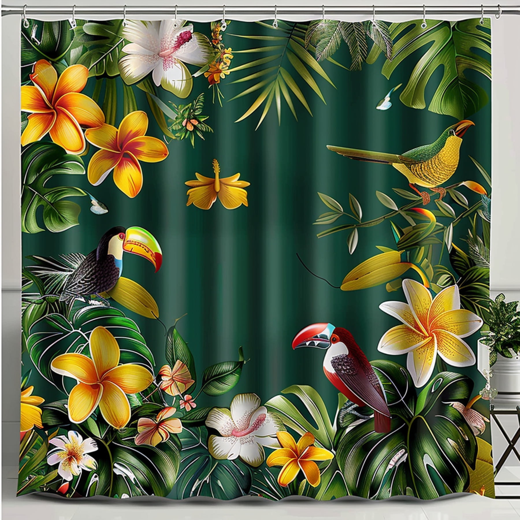 Exotic Tropical Rainforest Shower Curtain Vibrant Birds And Flowers