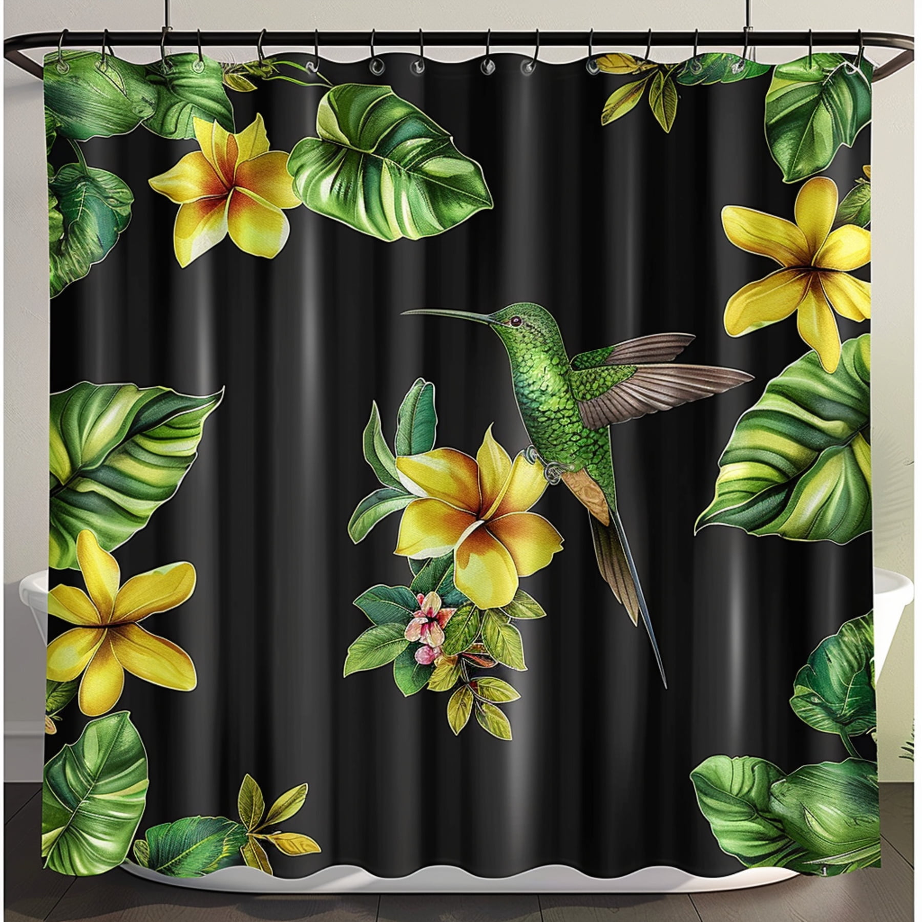 Exotic Tropical Rainforest Shower Curtain Vibrant Black And Yellow Design