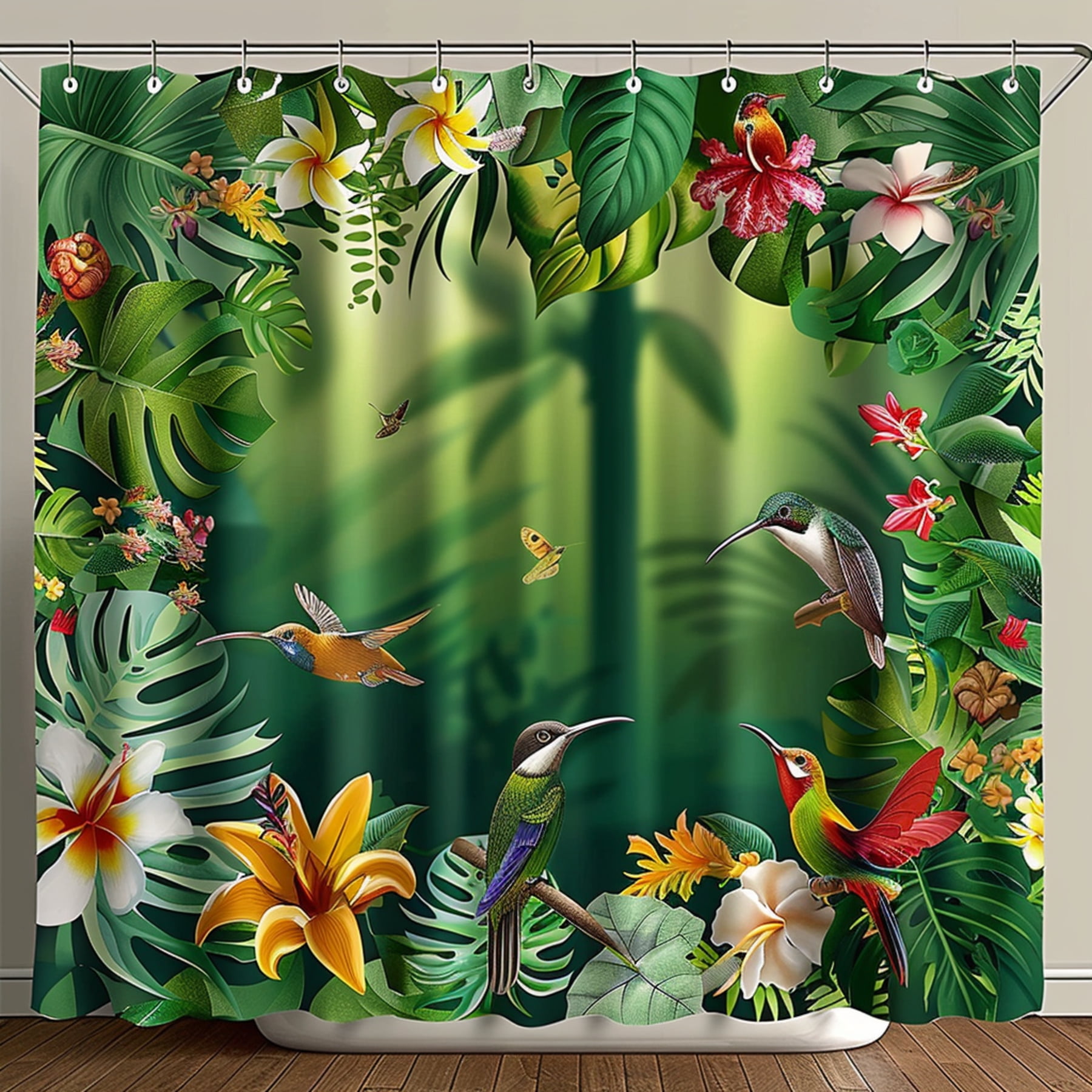Exotic Tropical Rainforest Shower Curtain Vibrant Jungle Birds