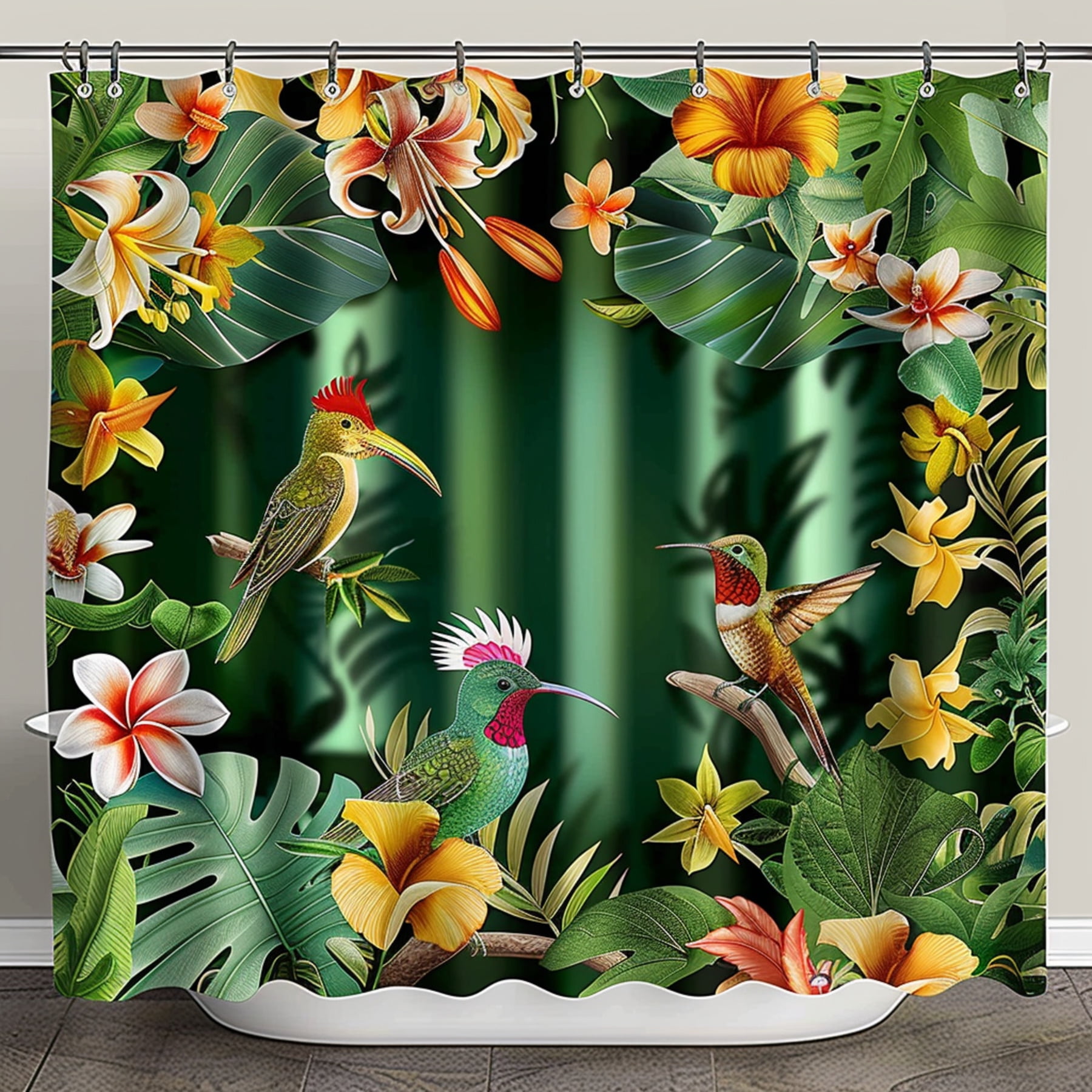 Exotic Tropical Rainforest Shower Curtain Vibrant Jungle Birds