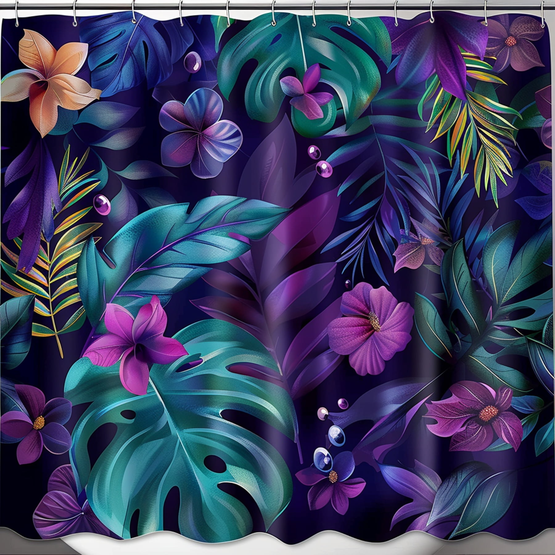 Exotic Tropical Rainforest Shower Curtain Vibrant Leaves And Flowers