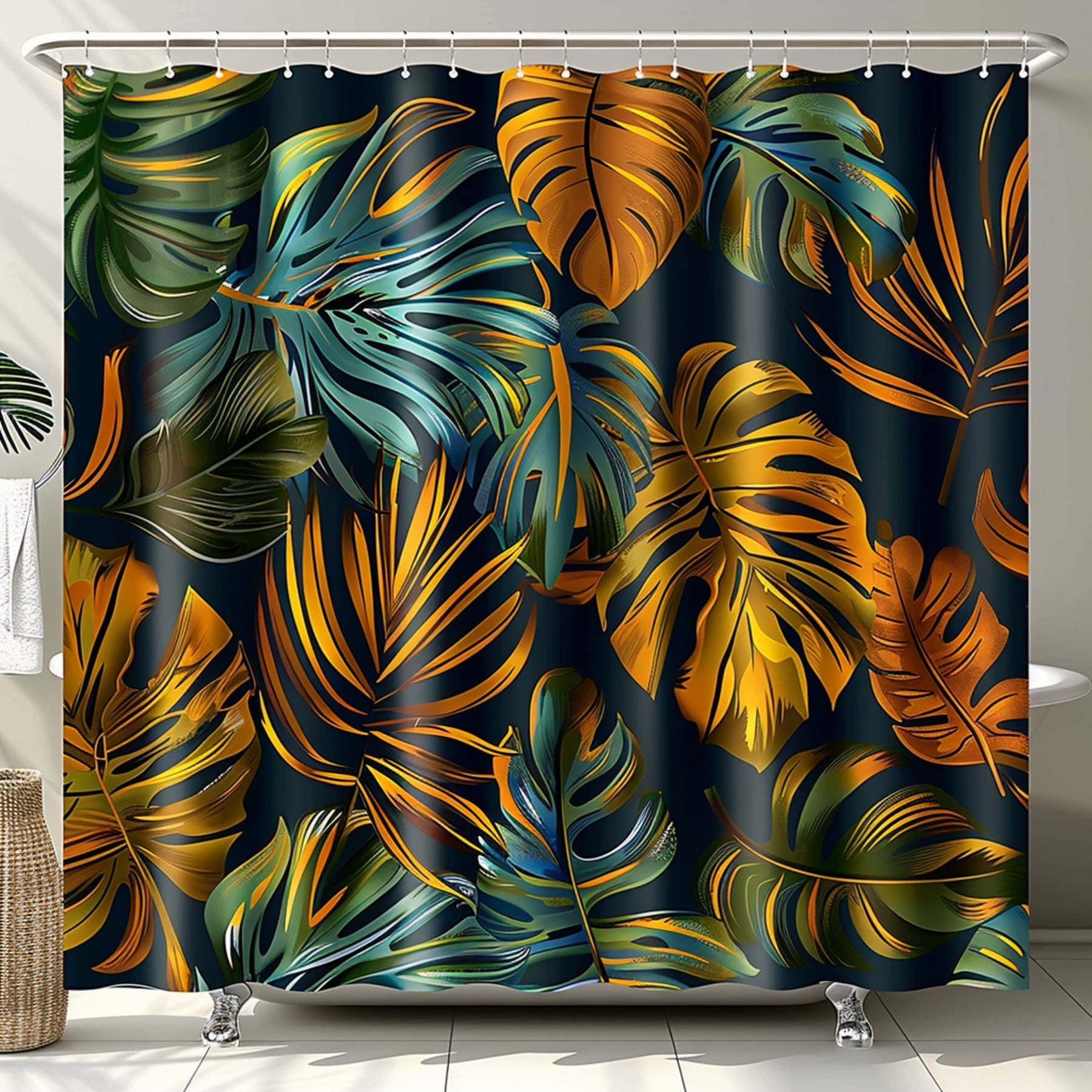 Exotic Tropical Rainforest Shower Curtain Vibrant Leaves Modern Design