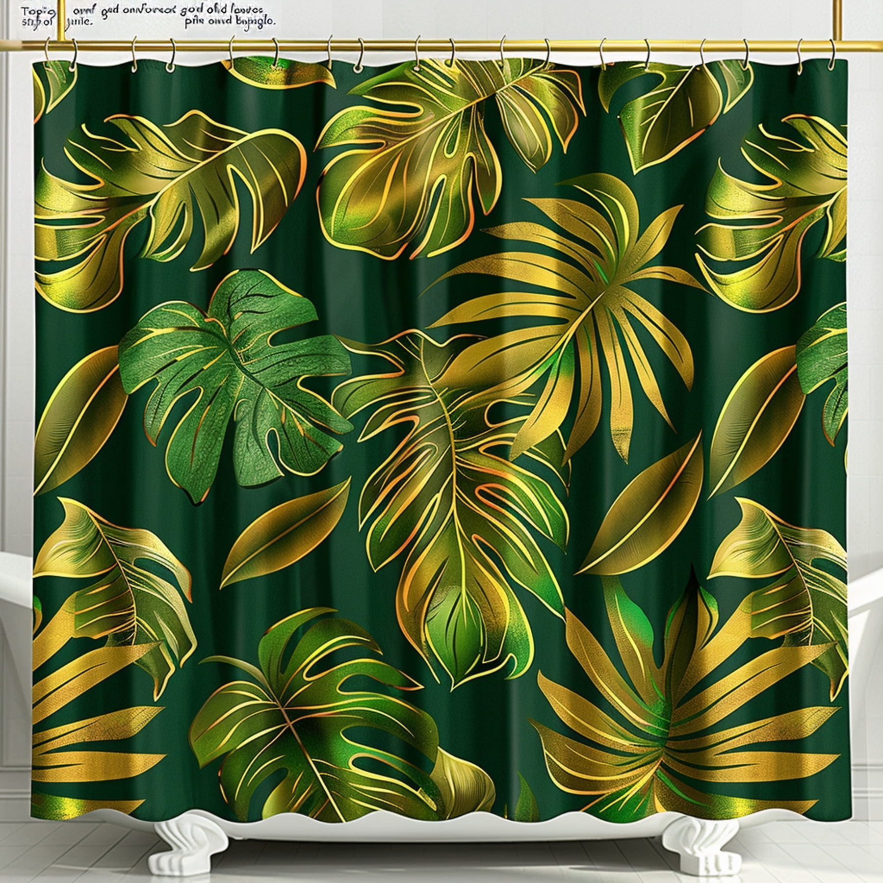 Exotic Tropical Rainforest Shower Curtain with Monstera and Palm Leaves ...