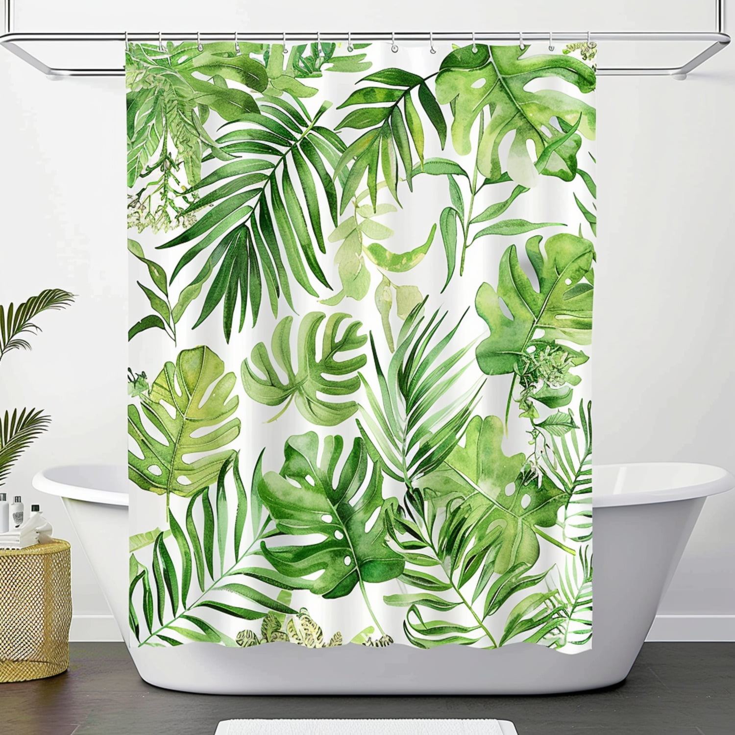 Exotic Tropical Rainforest Shower Curtain With Watercolor Leaves And