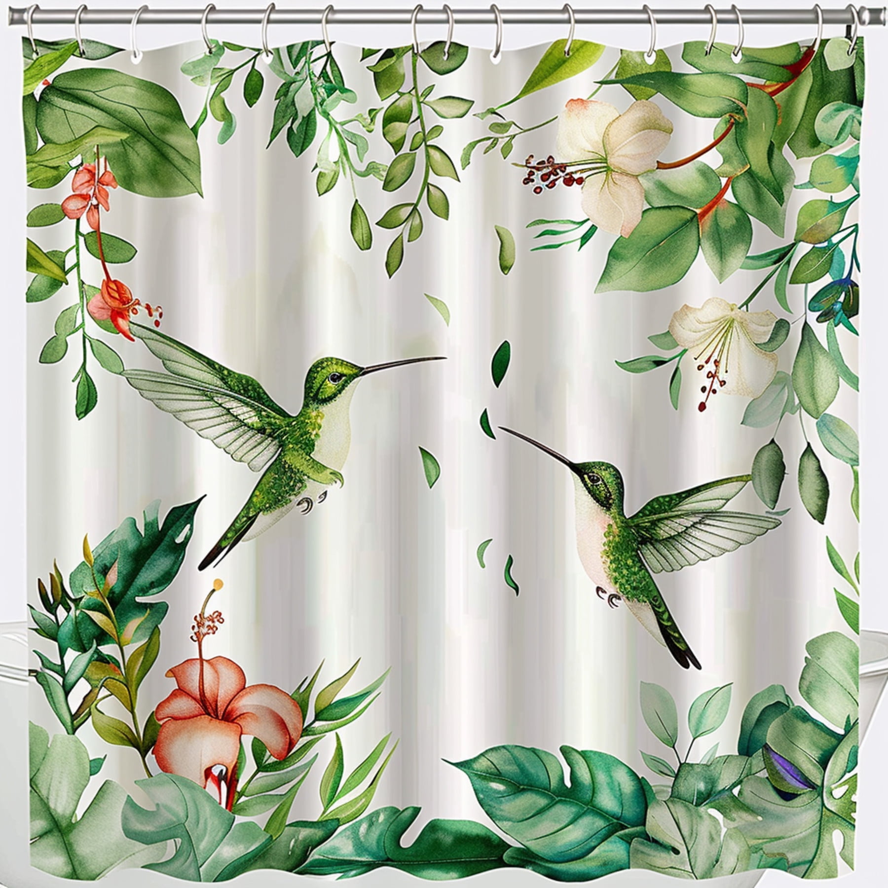Exotic Watercolor Tropical Leaves And Hummingbirds Shower Curtain Create