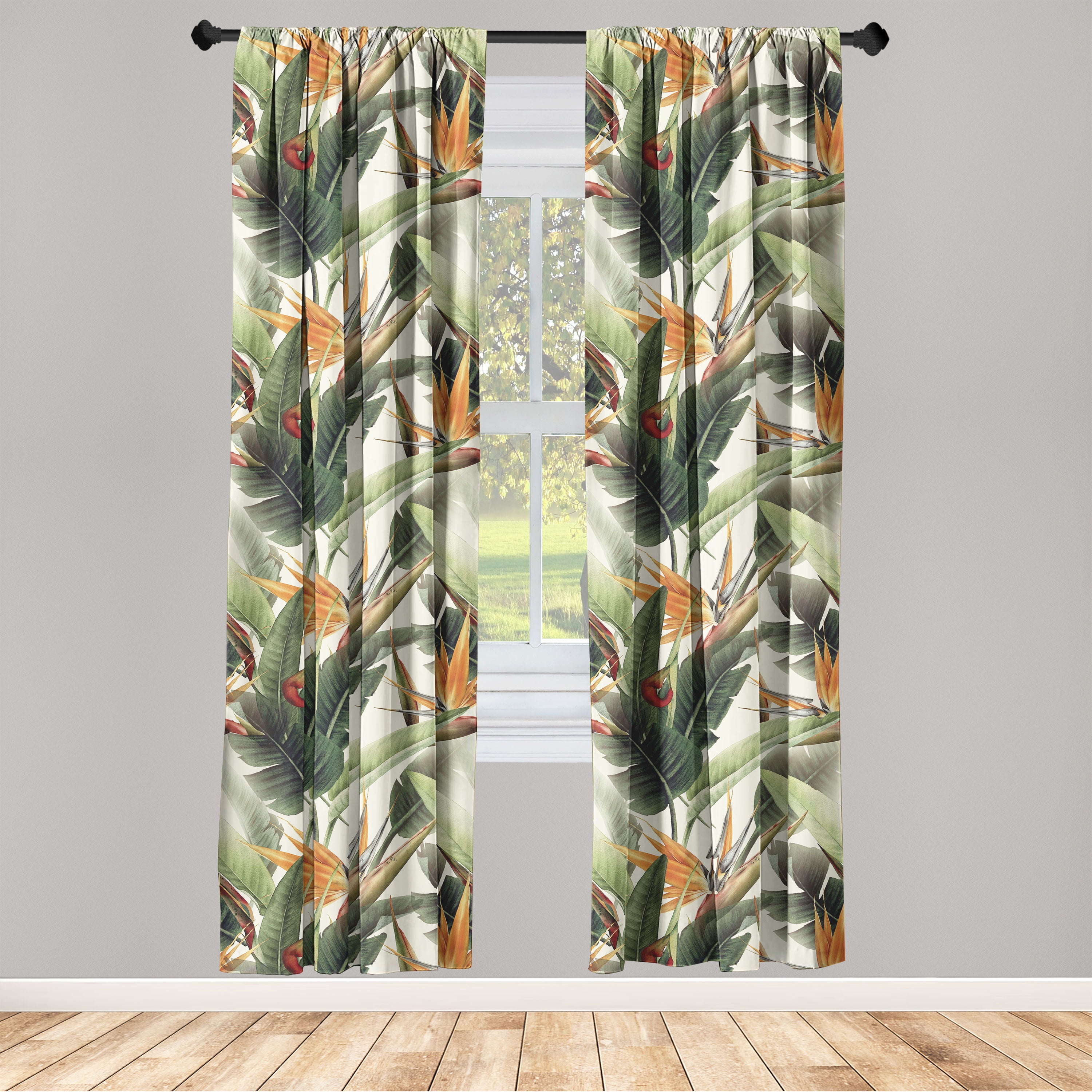 Exotic Window Curtains, Bird of Paradise Flowers Tropical Design ...