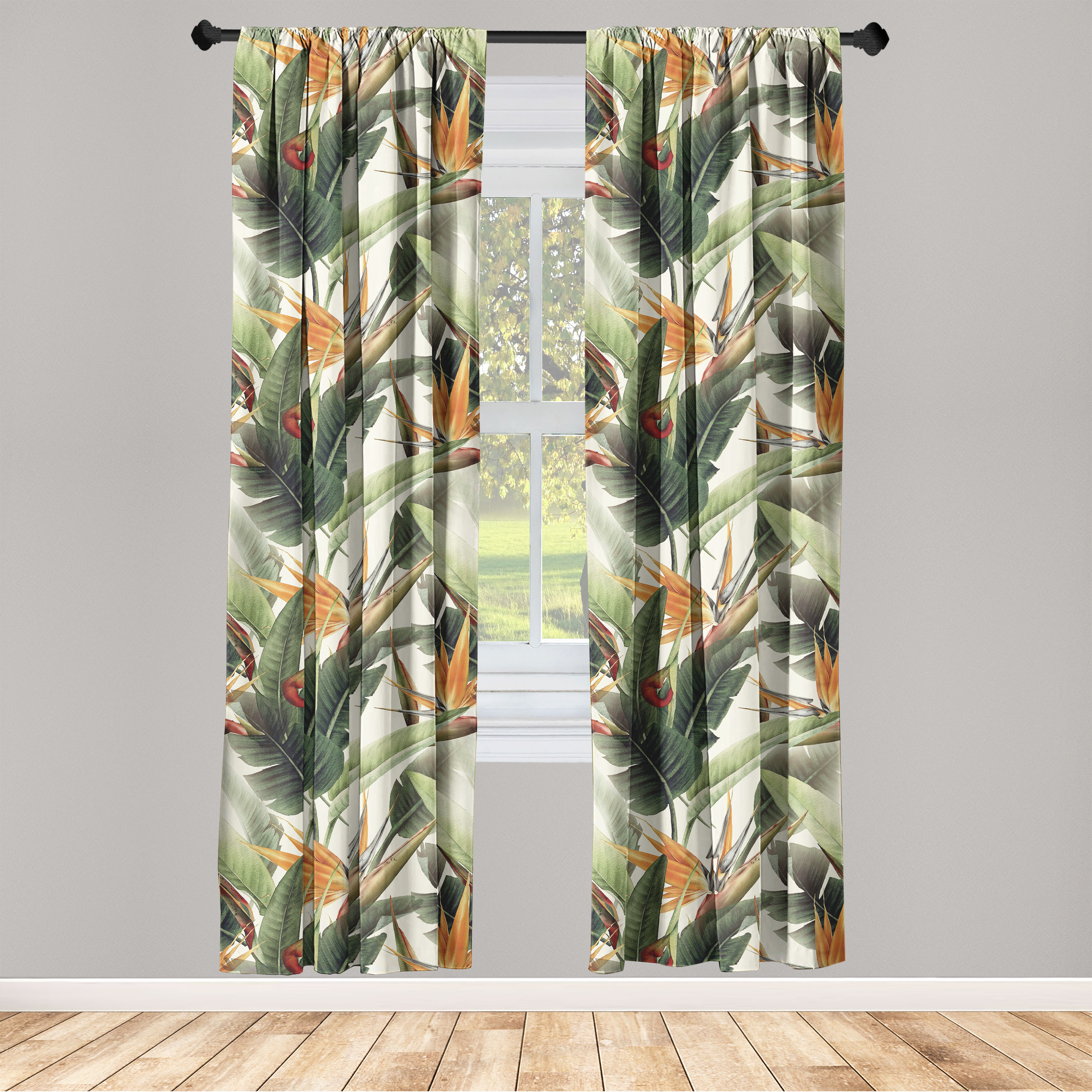 Exotic Window Curtains, Bird of Paradise Flowers Tropical Design ...