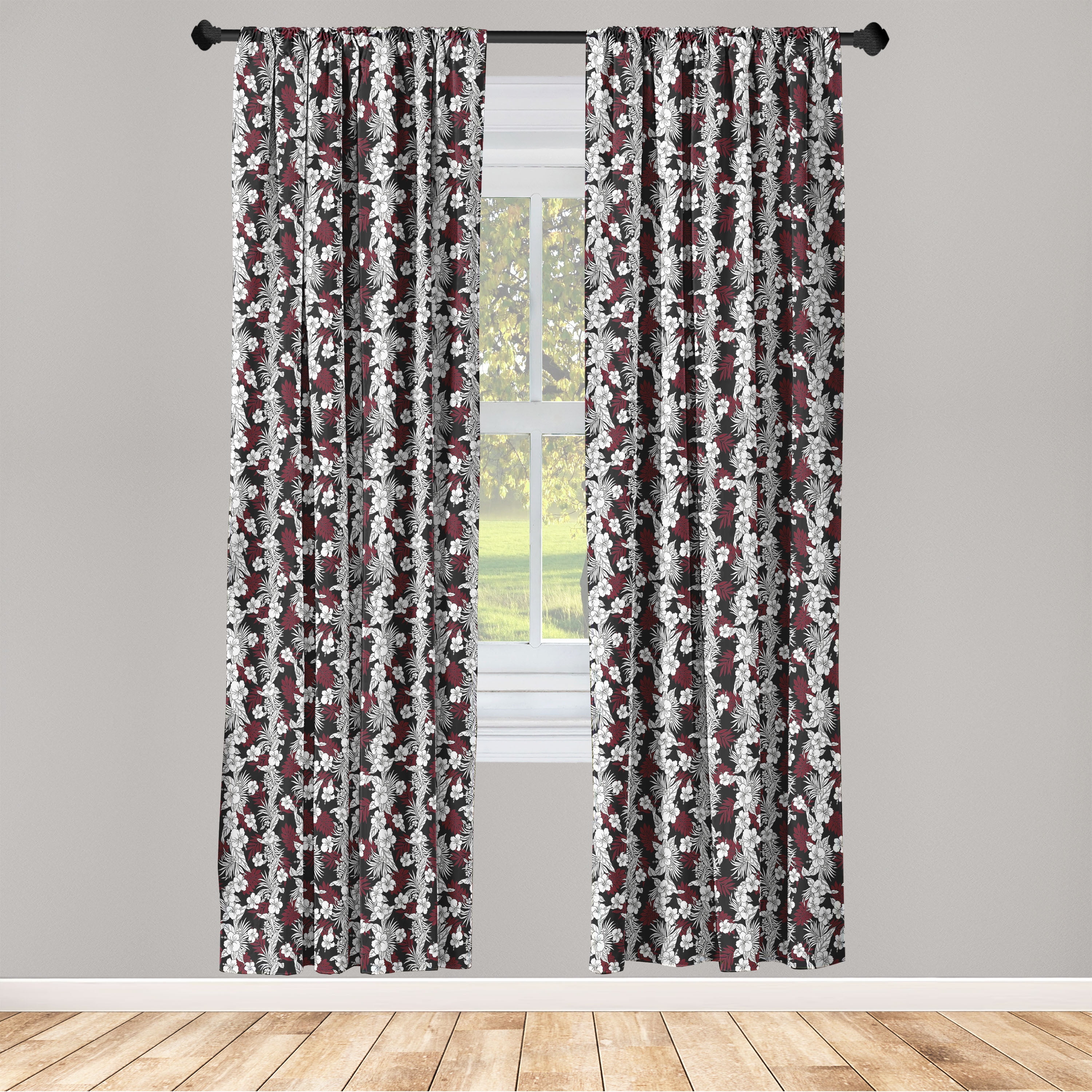 Exotic Window Curtains, Mono Colored Flowers of the Tropical Jungle in ...