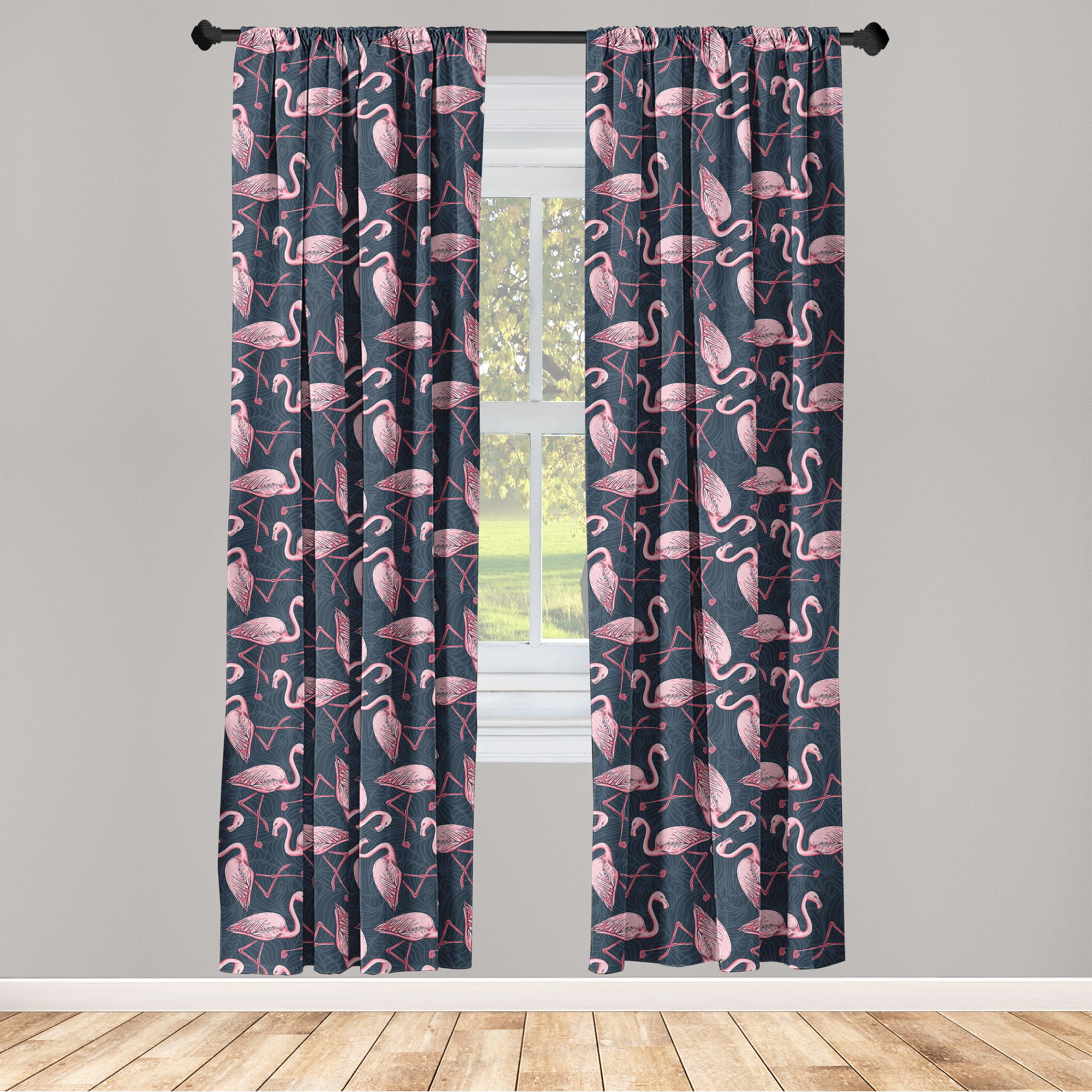 Exotic Window Curtains, Overlapping Digital Illustrated Flamingo on ...