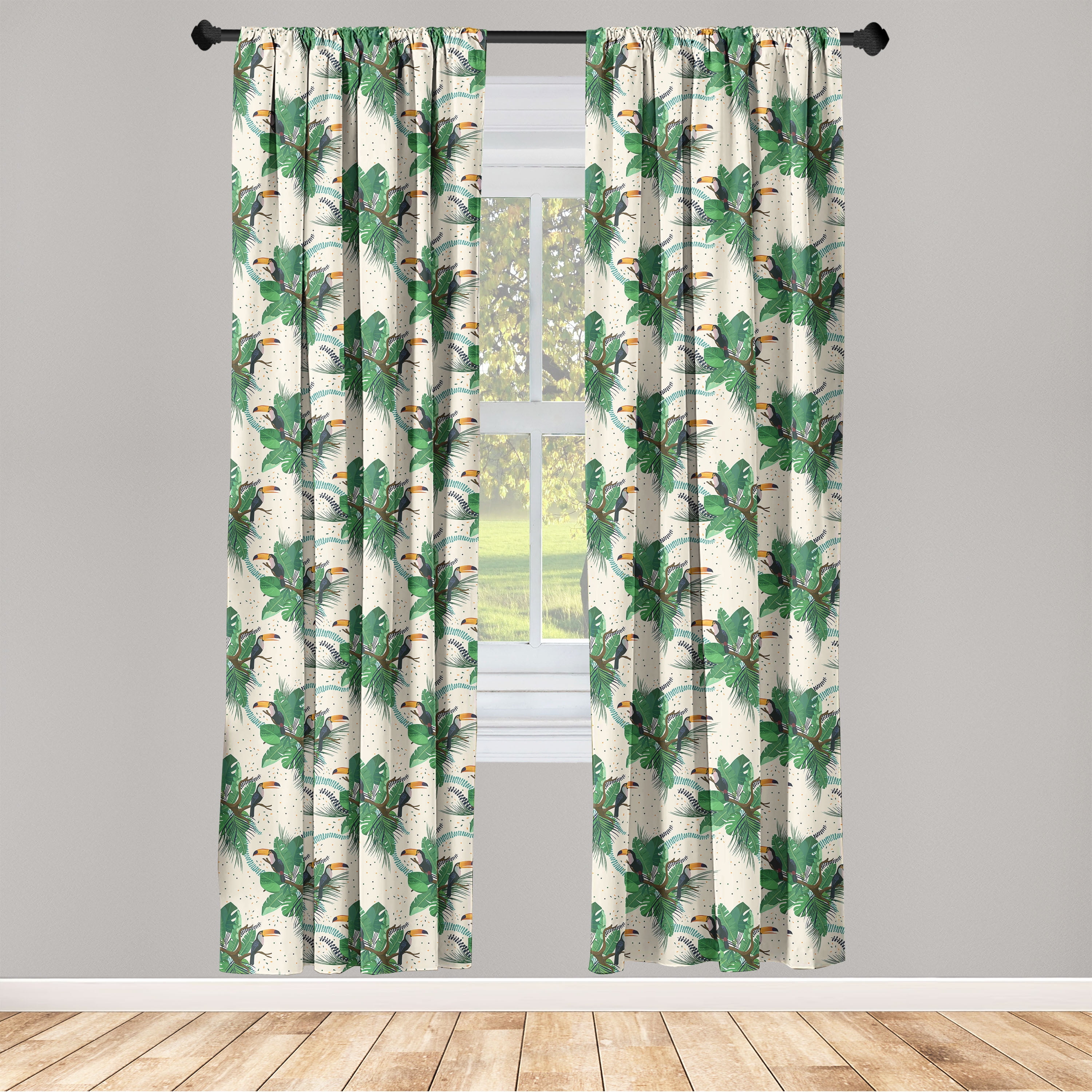 Exotic Window Curtains, Summer Feels Toucan Birds on Branches and Palm ...