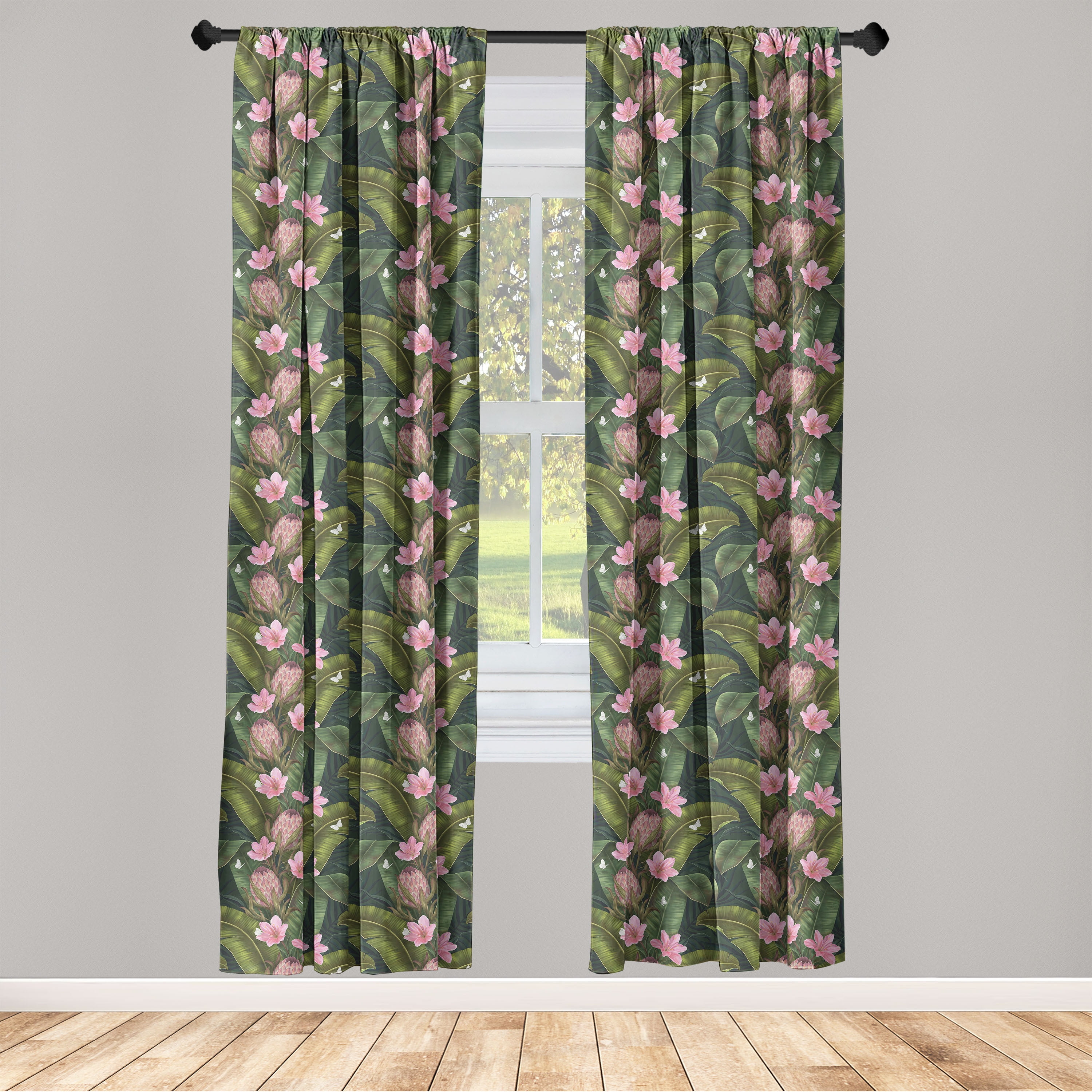 Exotic Window Curtains, Tropical Vibes Jungle Fruit with Flowers ...