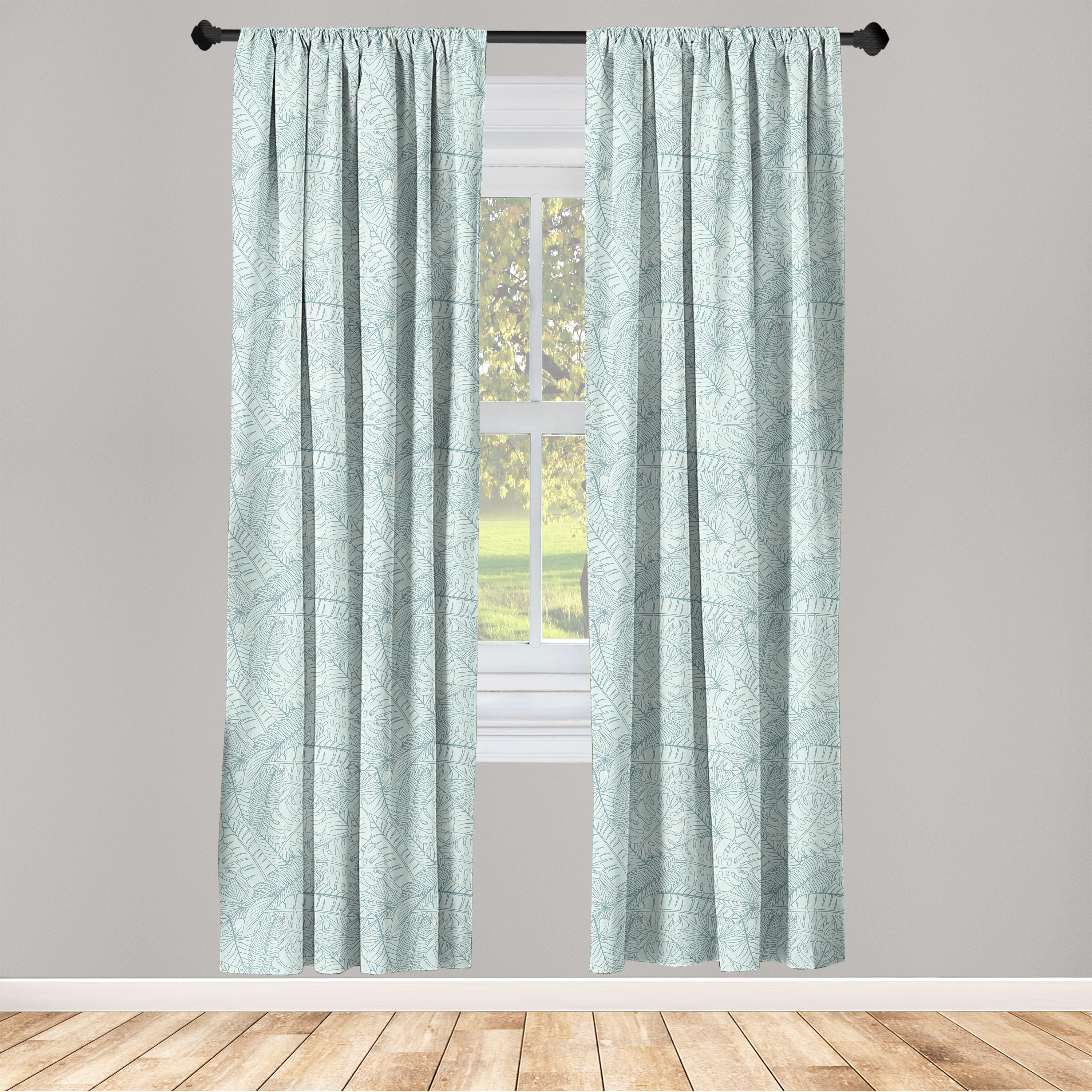 Exotic Window Curtains, Wild Nature Inspired Outlines of Tropical Leaf ...