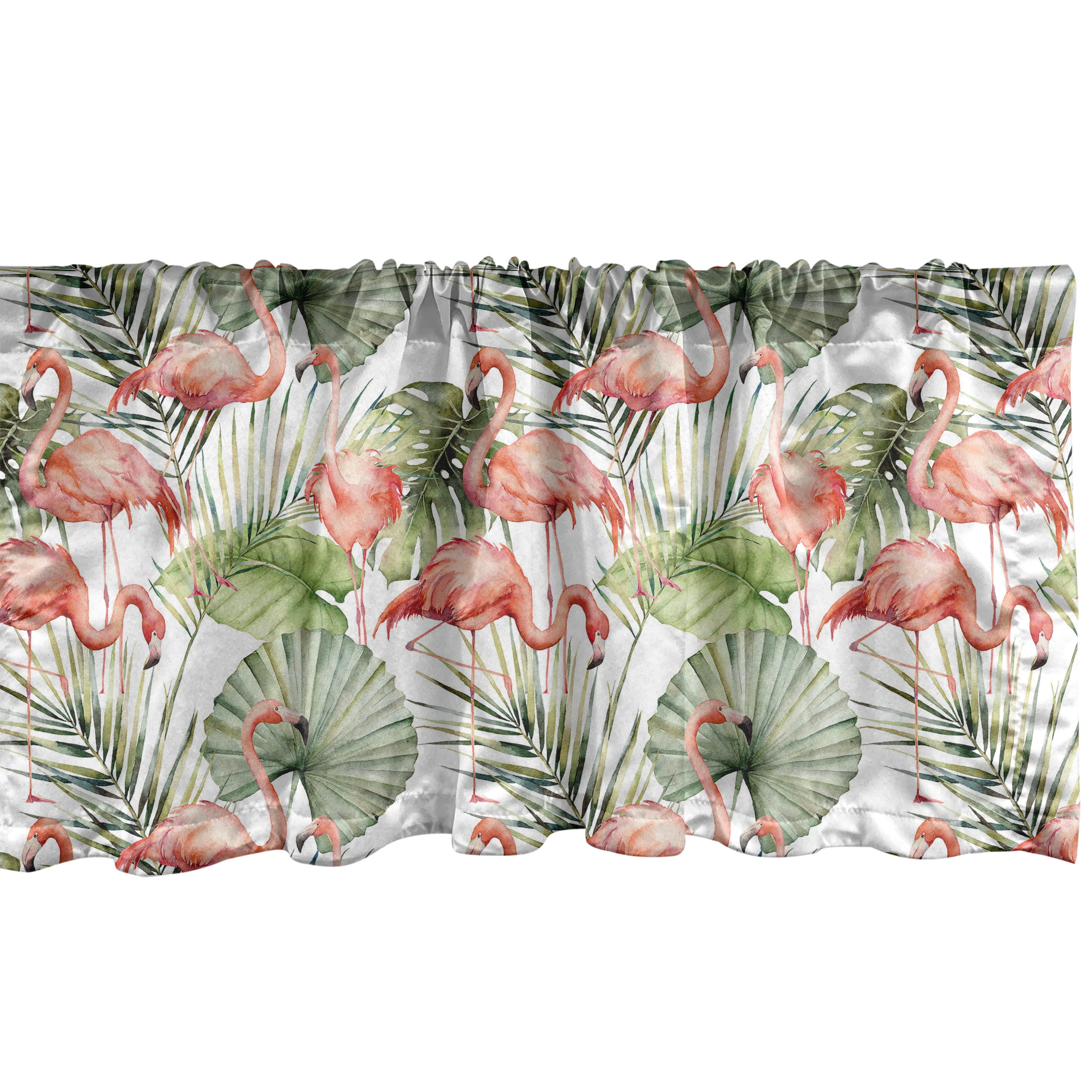 Exotic Window Valance, Flamingo Birds with Monstera and Palm Leaves ...