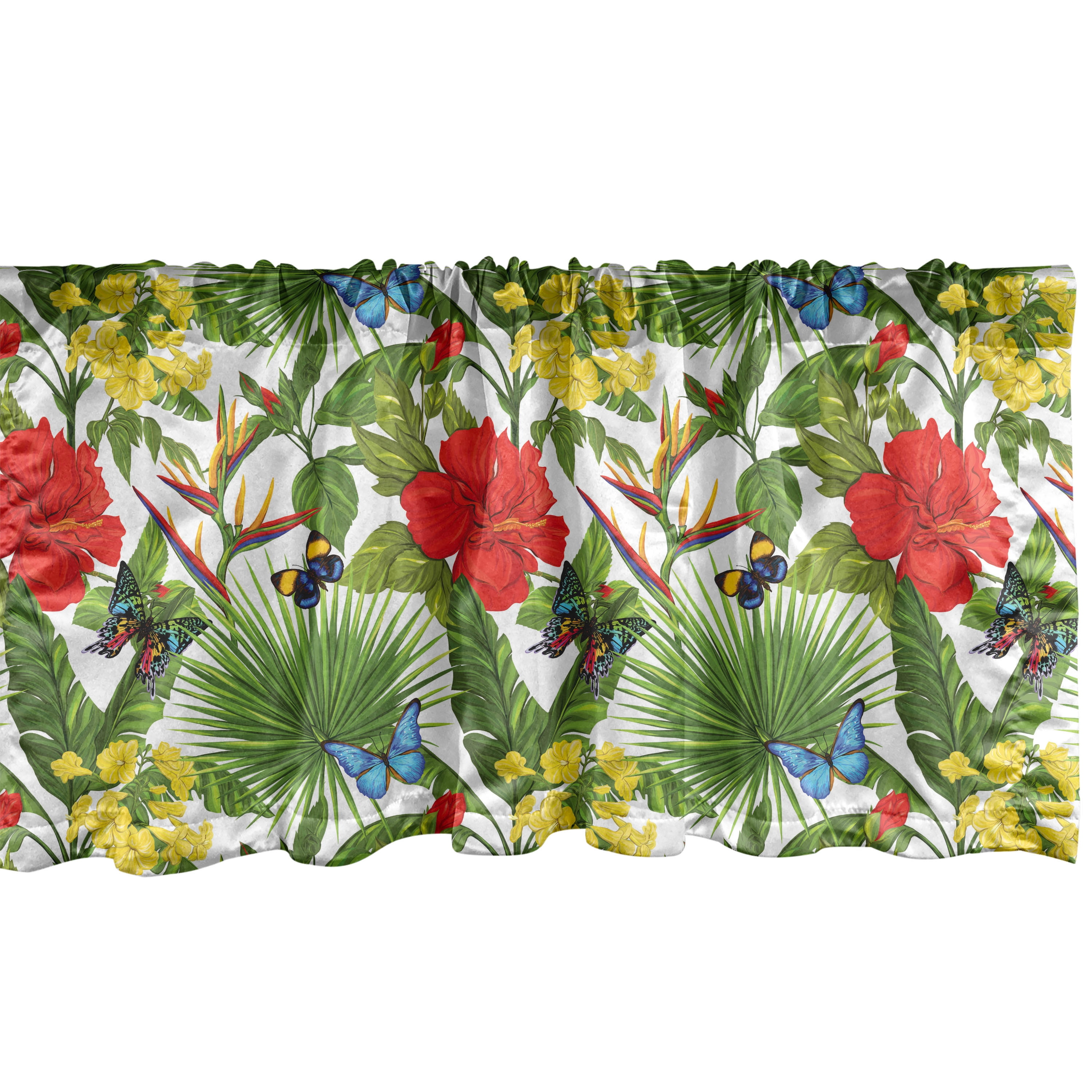 Exotic Window Valance Pack of 2, Colorful Butterflies Hibiscus Flower ...