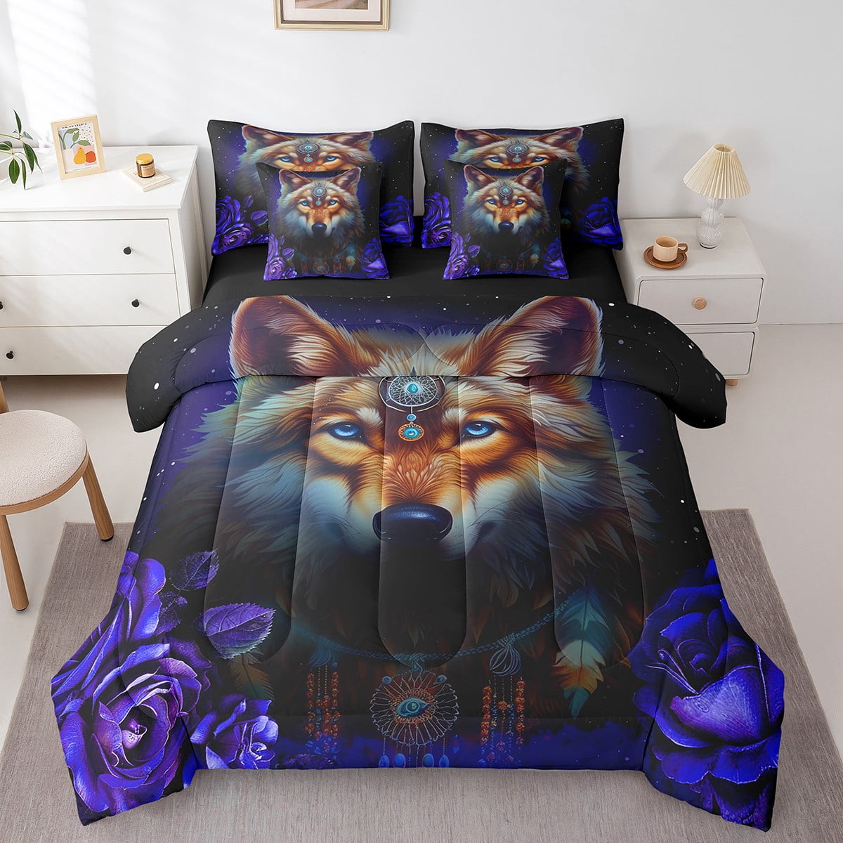 Exotic Wolf Bed in a Bag King Size Comforter Set 7 Pieces,Gothic ...