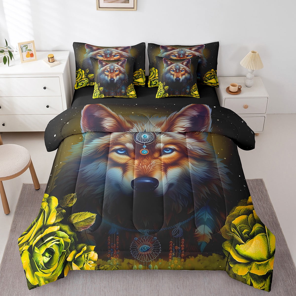 Exotic Wolf Bed in a Bag King Size Comforter Set 7 Pieces,Gothic Sheet ...
