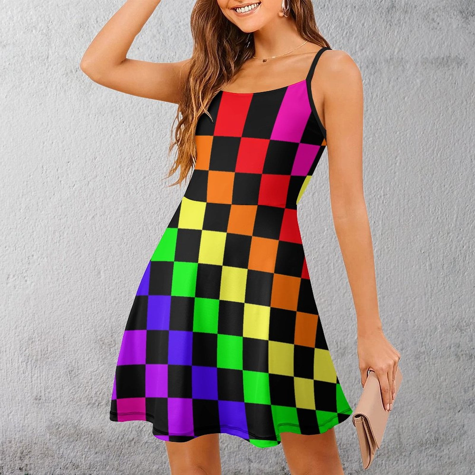 Exotic Woman's Clothing Suspender Dress Black Checkerboard Pattern ...