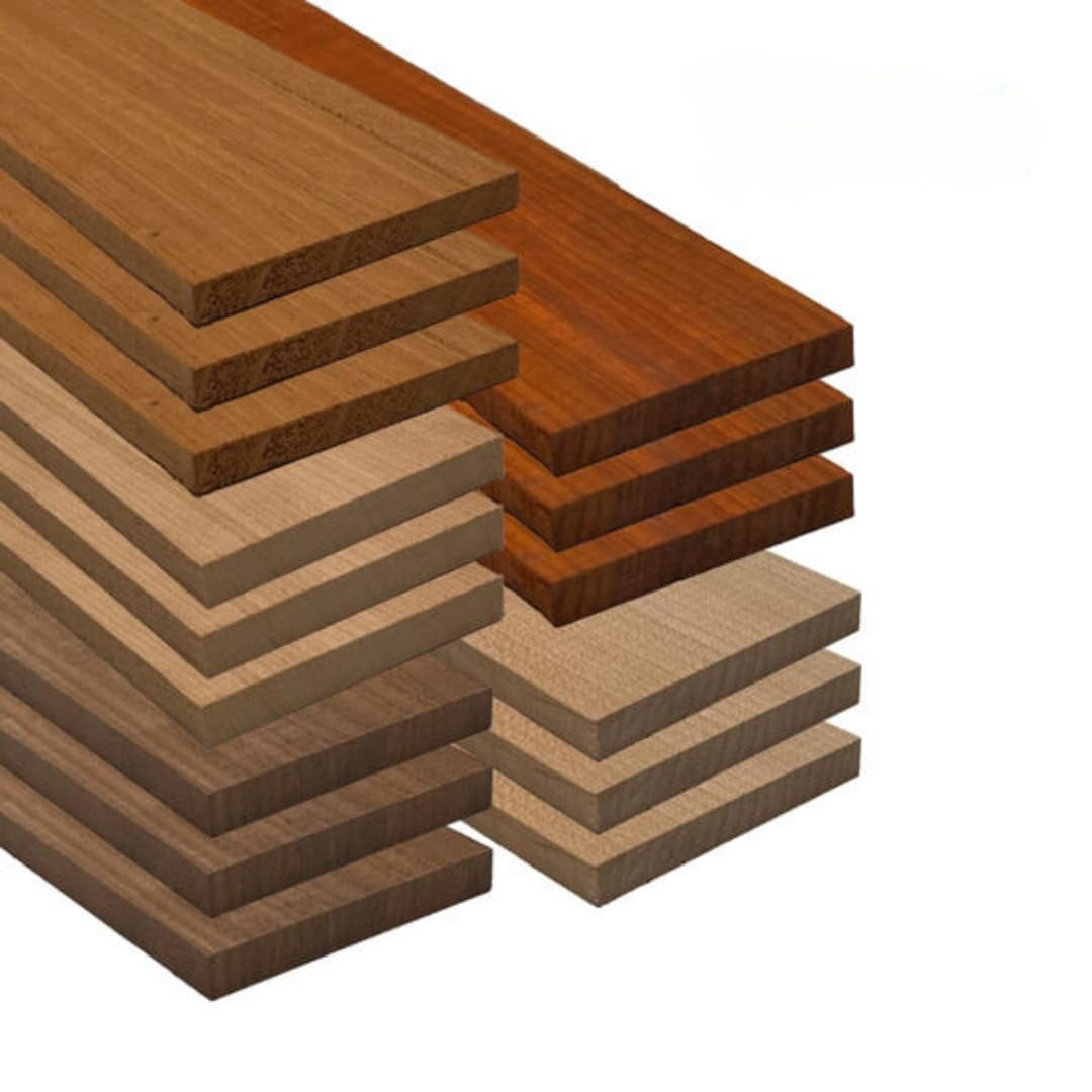 Exotic Wood Zone 15 Pack American Walnut Wood - 1/8" x 2" x 12" Walnut(3 pcs), Padauk(3 pcs ...